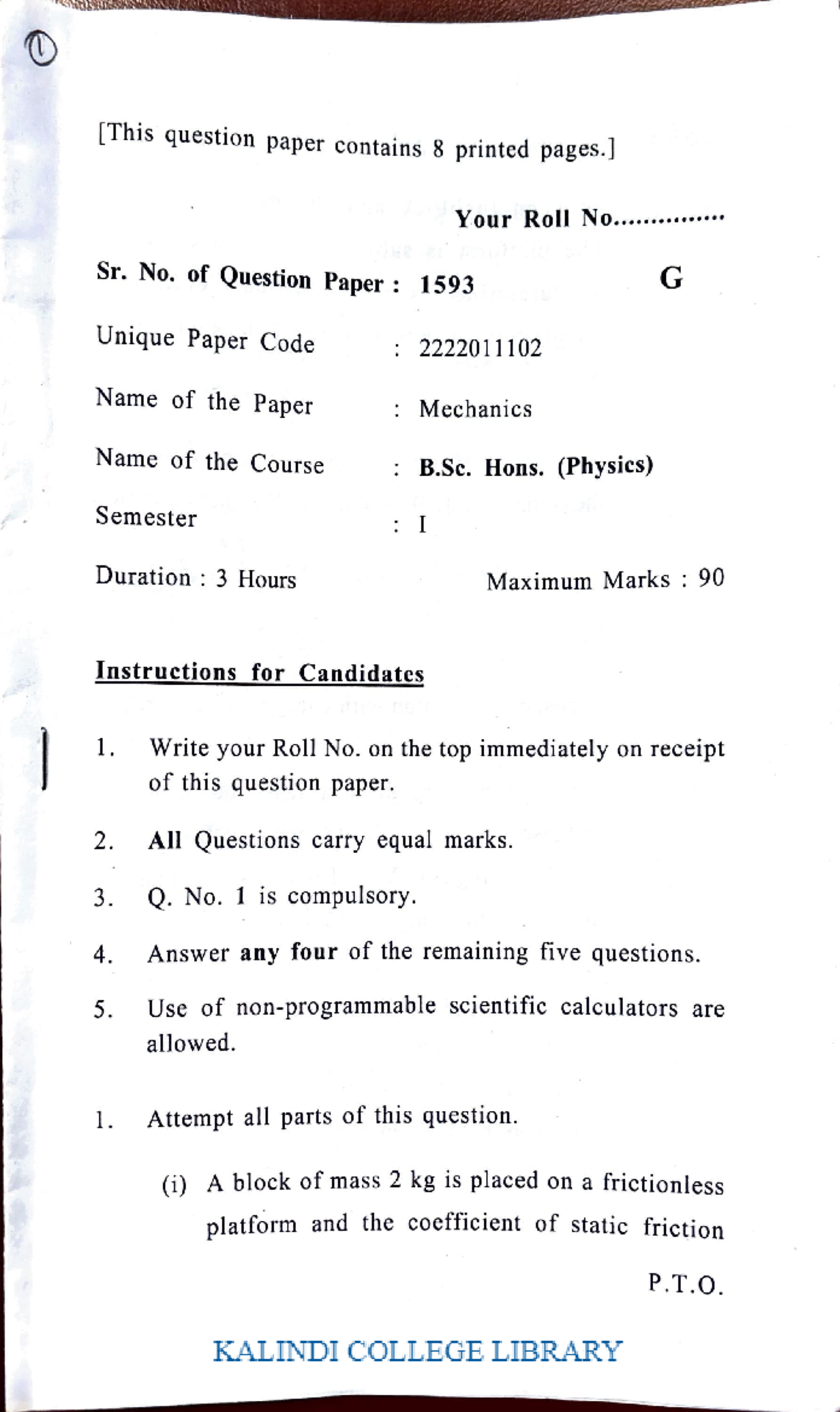 Physics H pyq DU - BSc. (H) Physics - Studocu