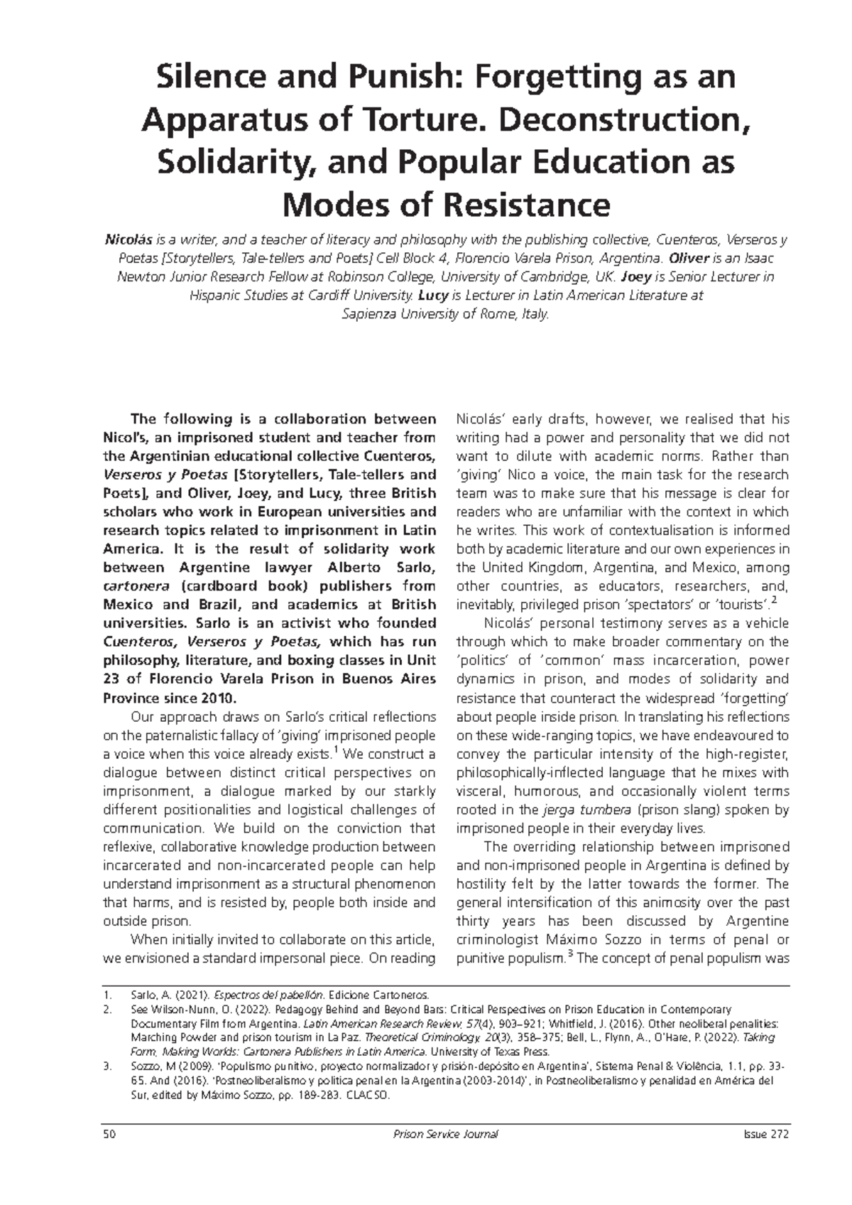 PRISON SERVICE JOURNAL Issue 272 - 50 Prison Service Journal Issue 272 ...