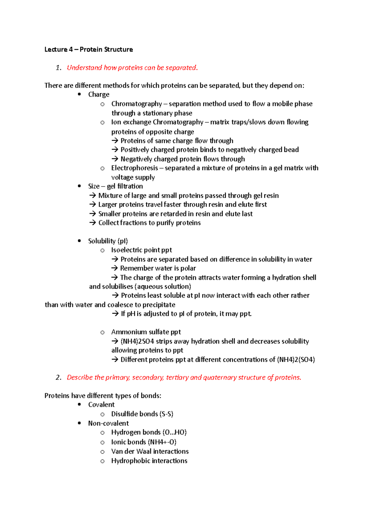 L4-6 - Lecture notes 4-6 - Lecture 4 – Protein Structure Understand how ...