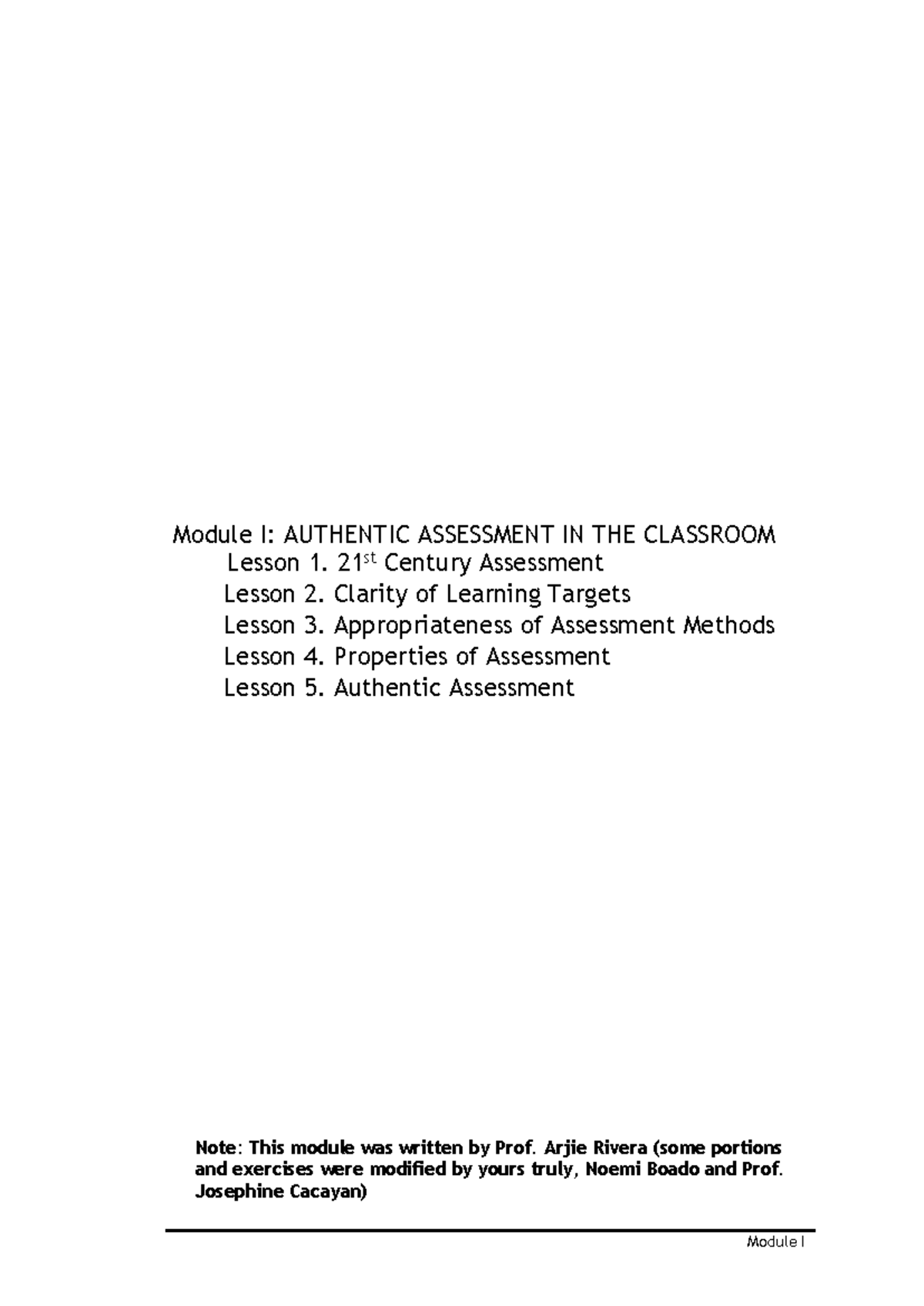 Module 1 Authentic Assessment in the Classroom - Module I: AUTHENTIC ...