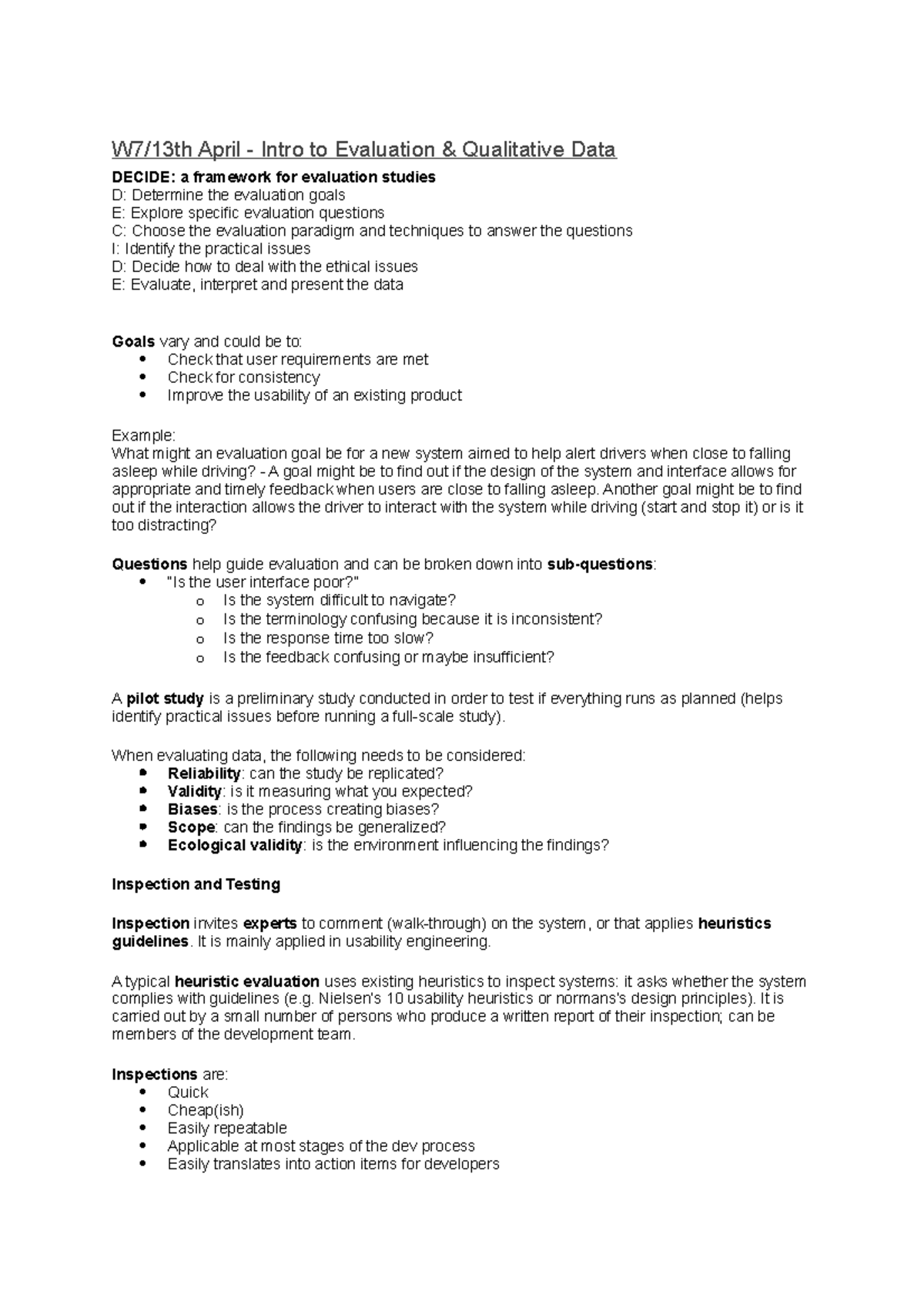 Week 7 - Lecture notes 7 - W7/13th April - Intro to Evaluation ...