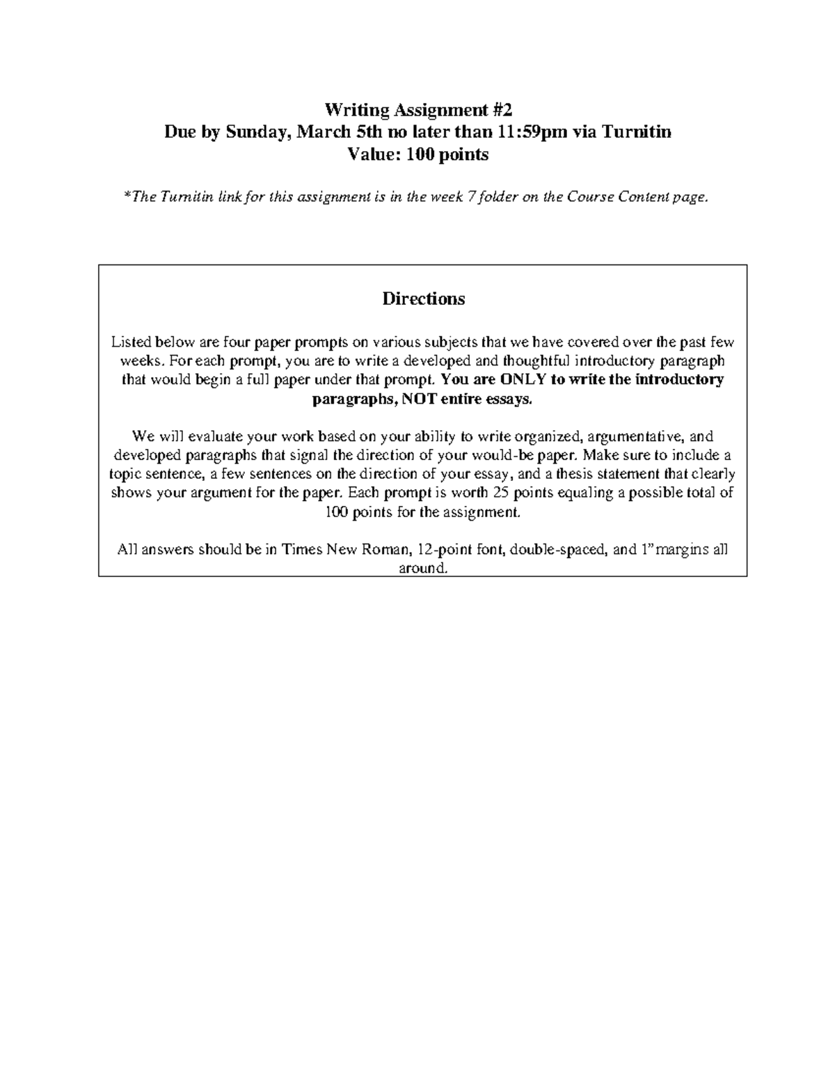 Prompt Writing Assignment 2 copy - Directions Listed below are four ...