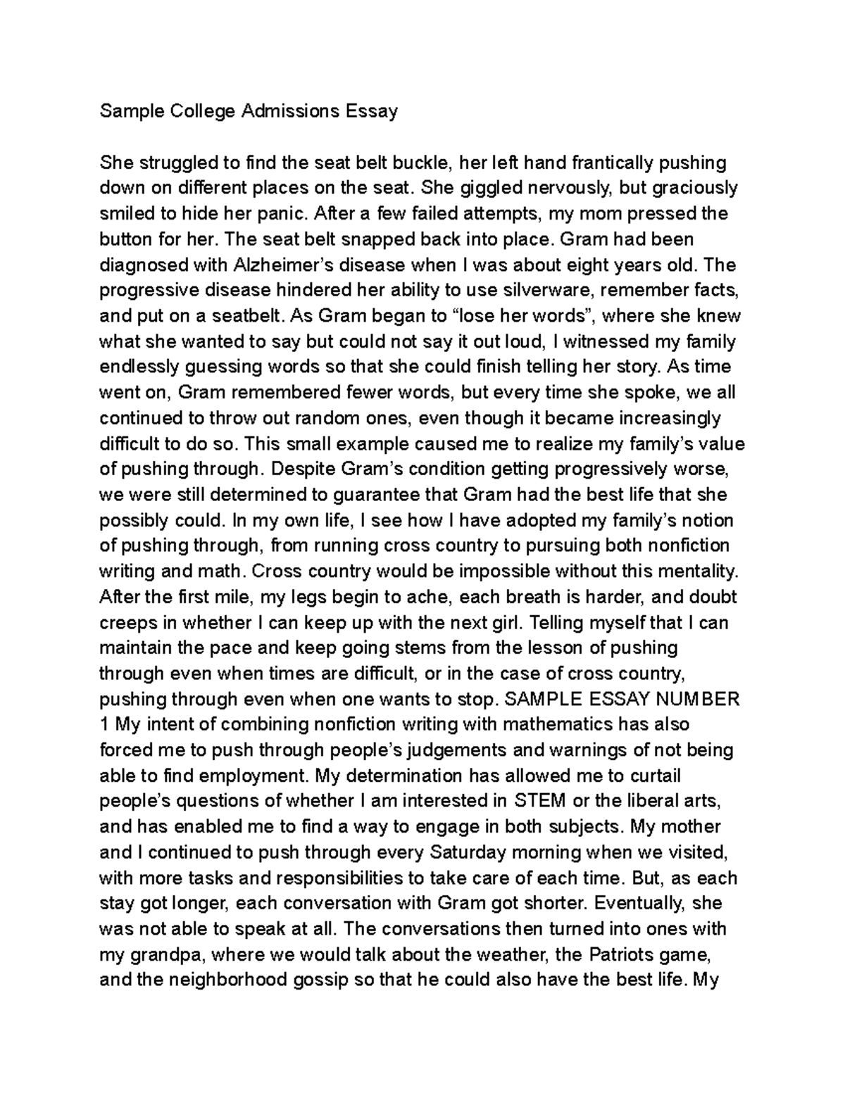 College Admissions Sample Essay - Sample College Admissions Essay She ...