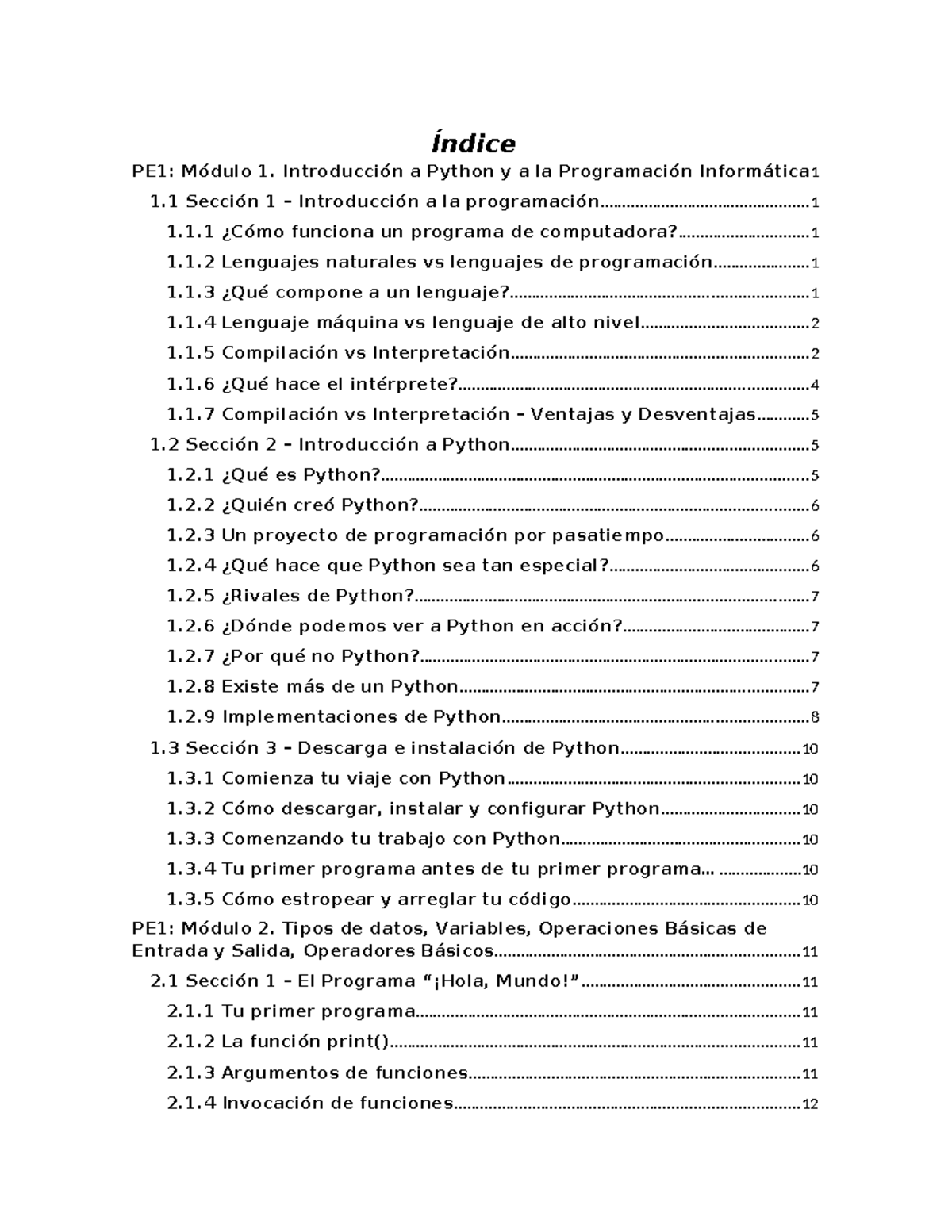 Python Essentials - Índice PE1: Módulo 1. Introducción a Python y a la ...