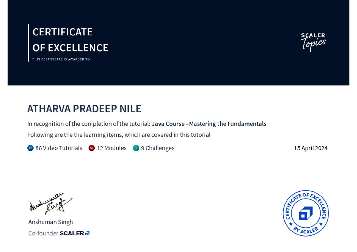 Tscaler JAVA Certi - computer science - CERTIFICATE SCALER OF ...