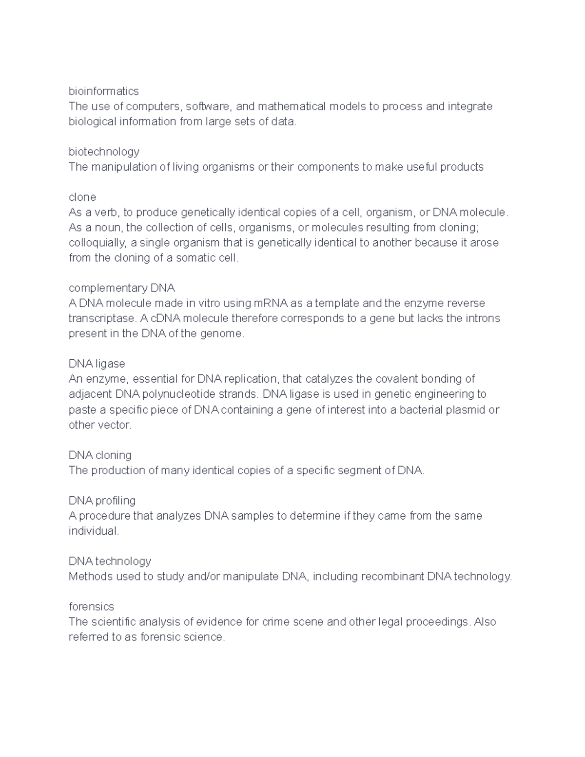 Biology Chapter 12 - notes - bioinformatics The use of computers ...