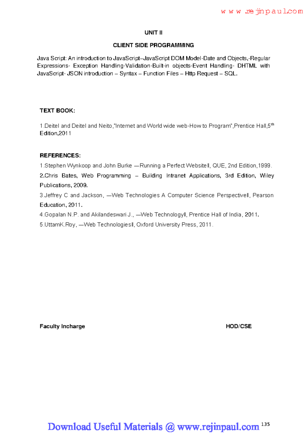 IP UNIT2 Notes - 135 UNIT II CLIENT SIDE PROGRAMMING Java Script: An ...