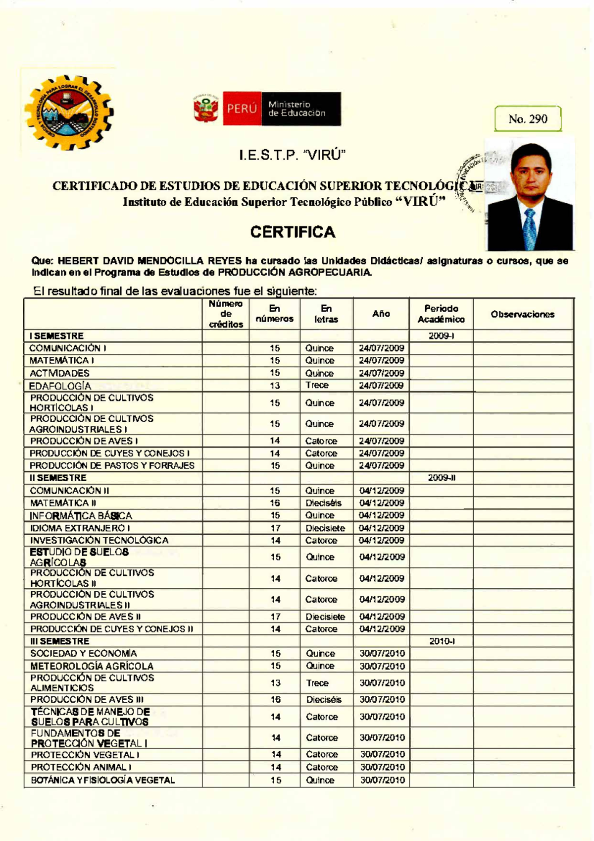 Certificado DE Estudios DE Educación Superior Tecnologica Publico - M1n1sterio de Educac1on I.E ...