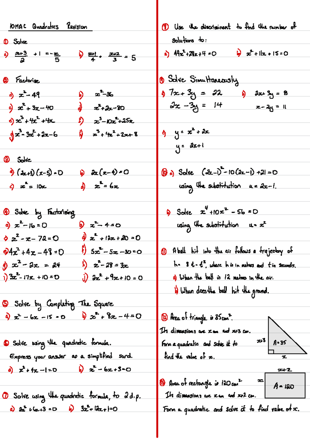 T3 W00 Quadratics Revision - IOMAC Quadratics Revision ⑧ Use the ...