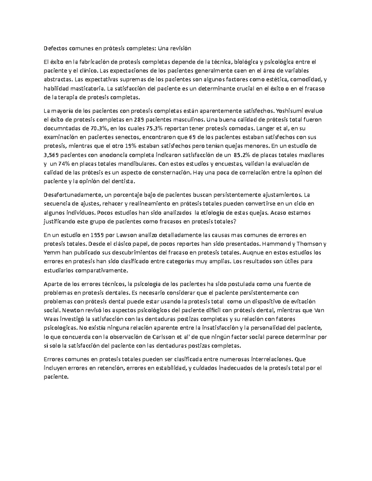 Defectos comunes en prótesis completes - Las expectaciones de los ...