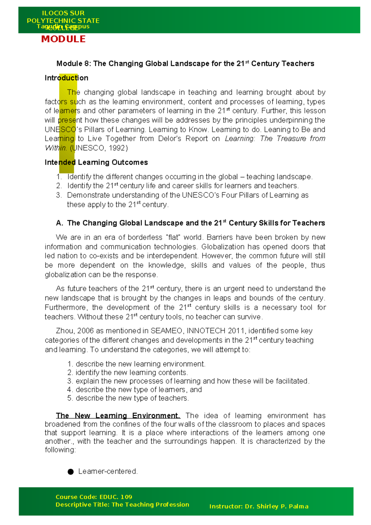 Module 8 Changing Global Landscape - POLYTECHNIC STATE Tagudin Campus ...