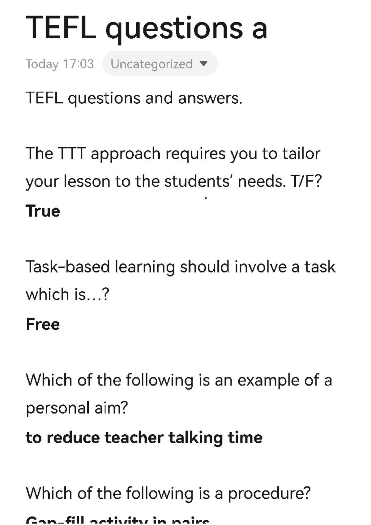 TEFL - TELF questions and answers - TEFL questions a Today 17:03 ...
