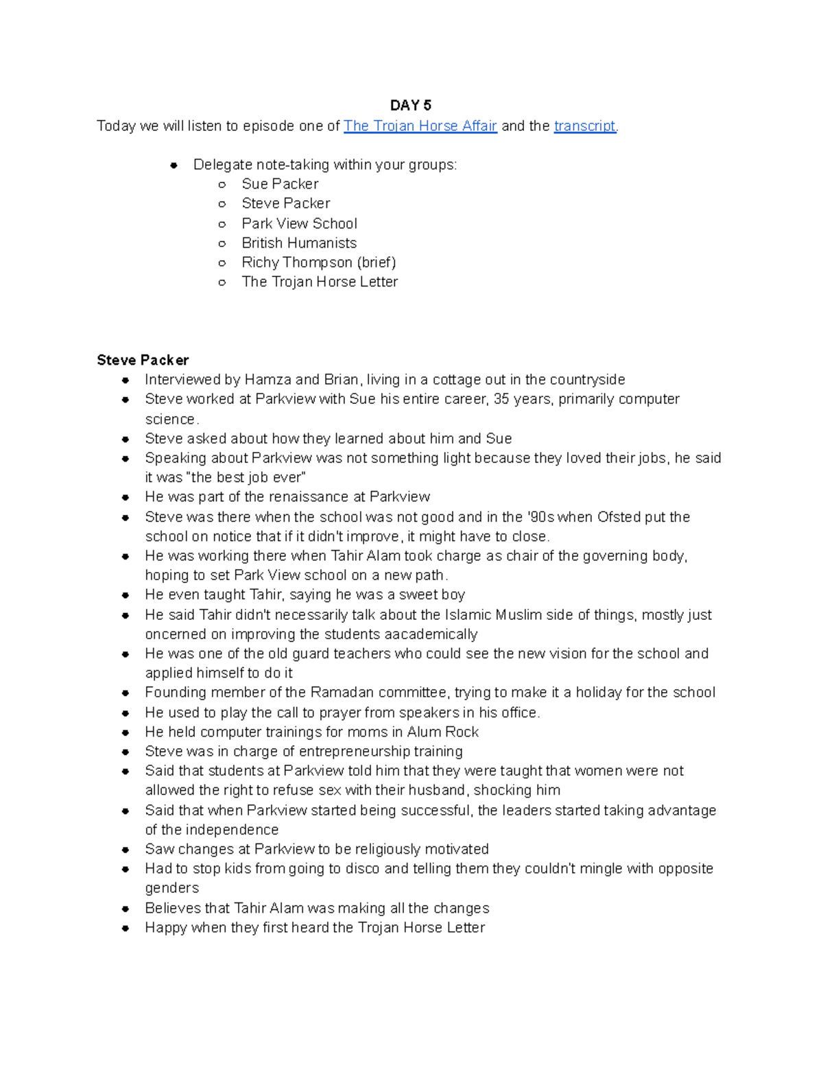 Day 5 trojan horse - DAY 5 Today we will listen to episode one of The ...