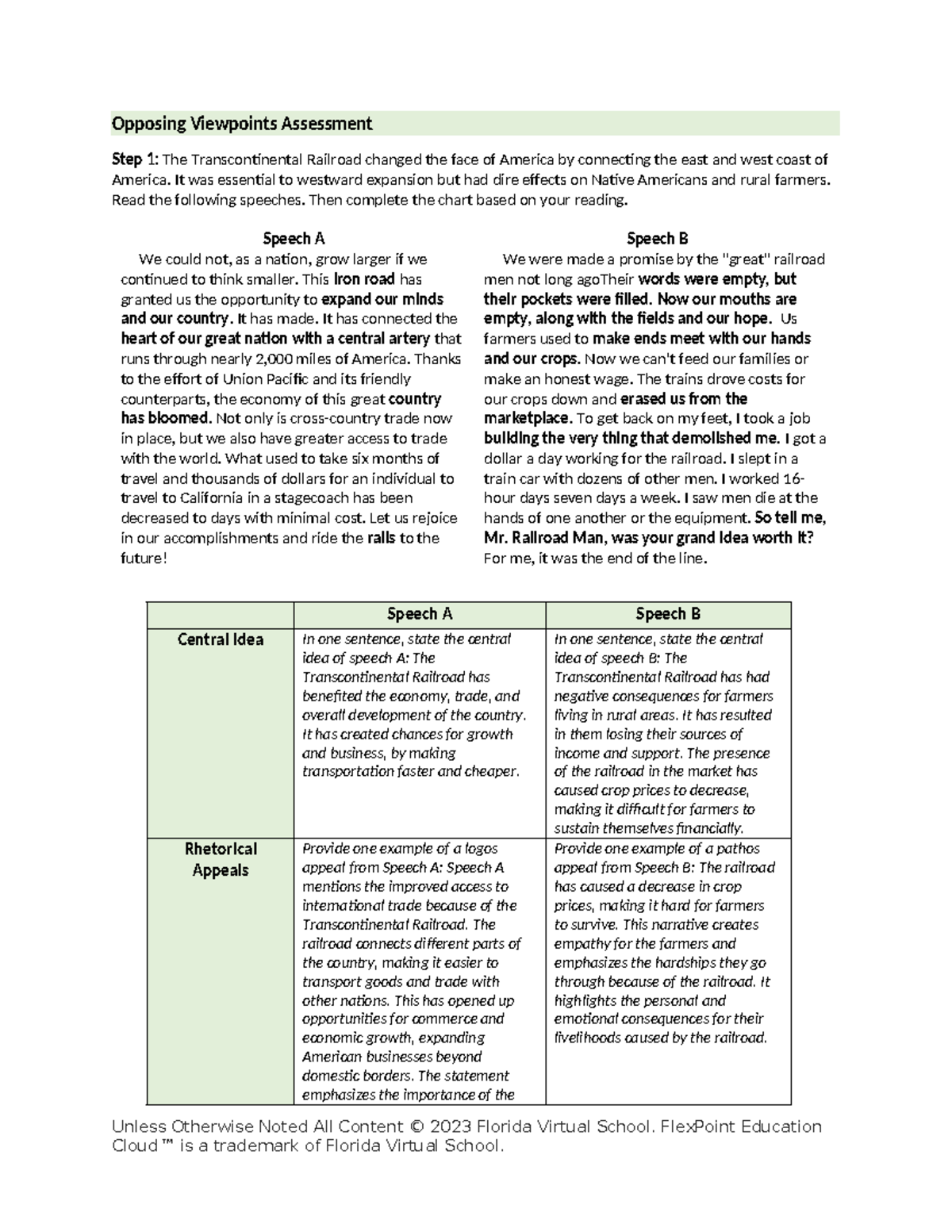 Opposing viewpoints assessment - Opposing Viewpoints Assessment Step 1 ...