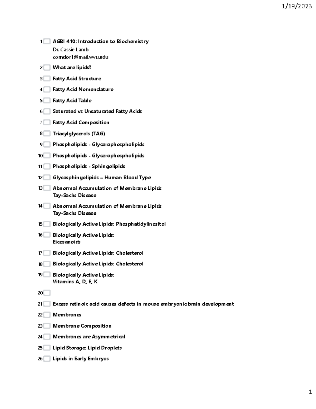 Fatty Acids and Lipids - fats - Fall 2022 - Lamb - 1/19/ 1 AGBI 410 ...