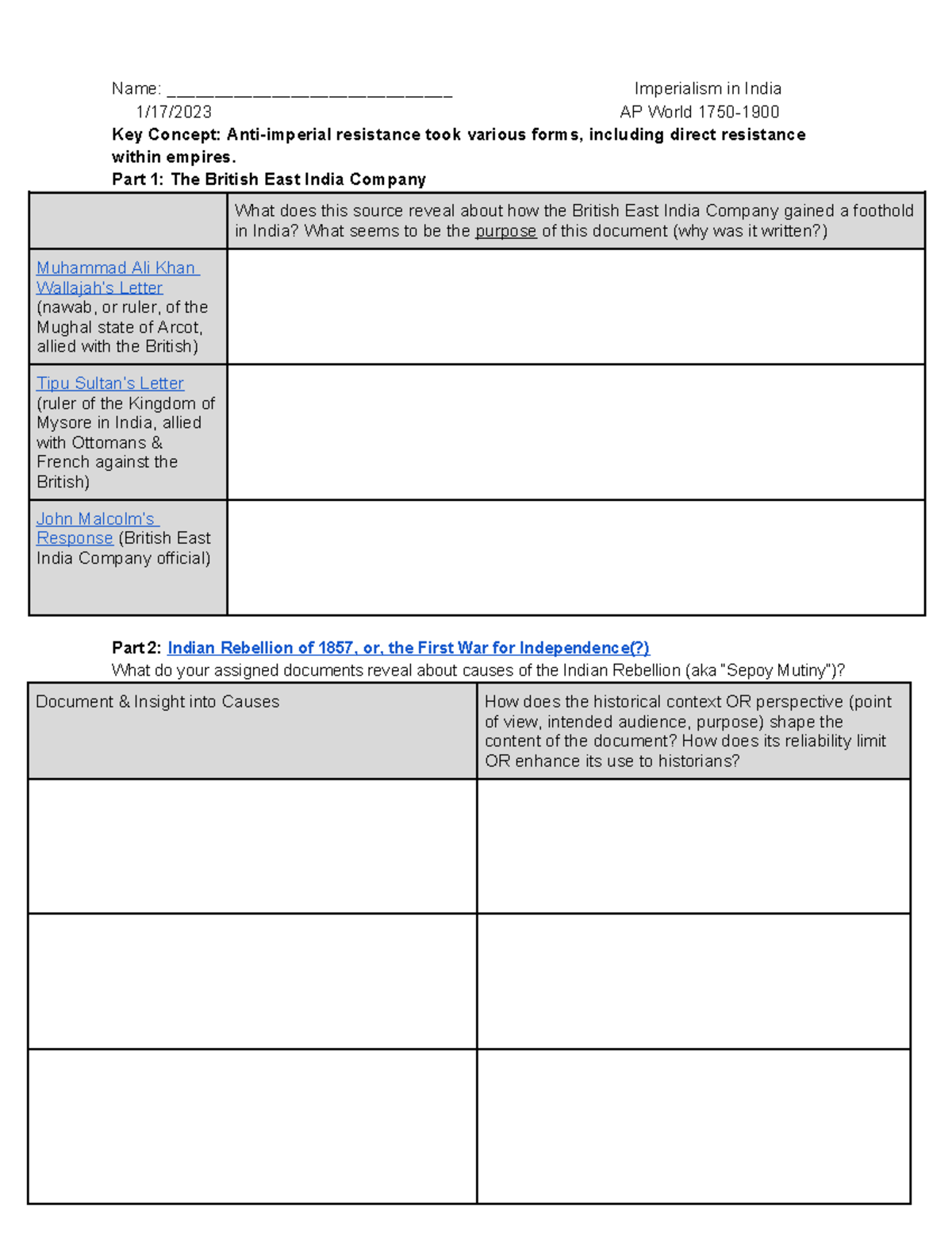 Beginnings of British Imperialism in India - Name ...