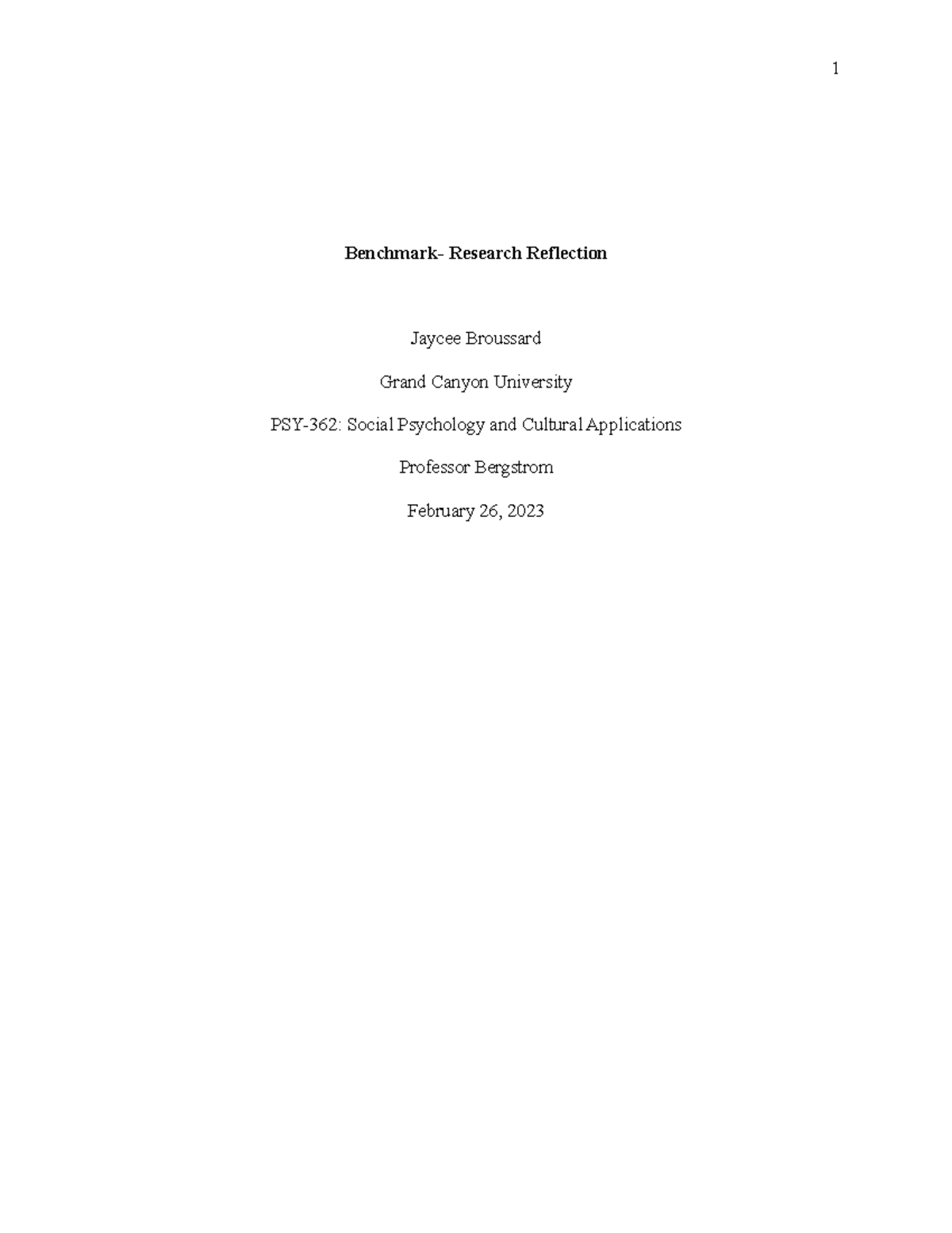(W1) Benchmark - Research Reflection - Benchmark- Research Reflection ...