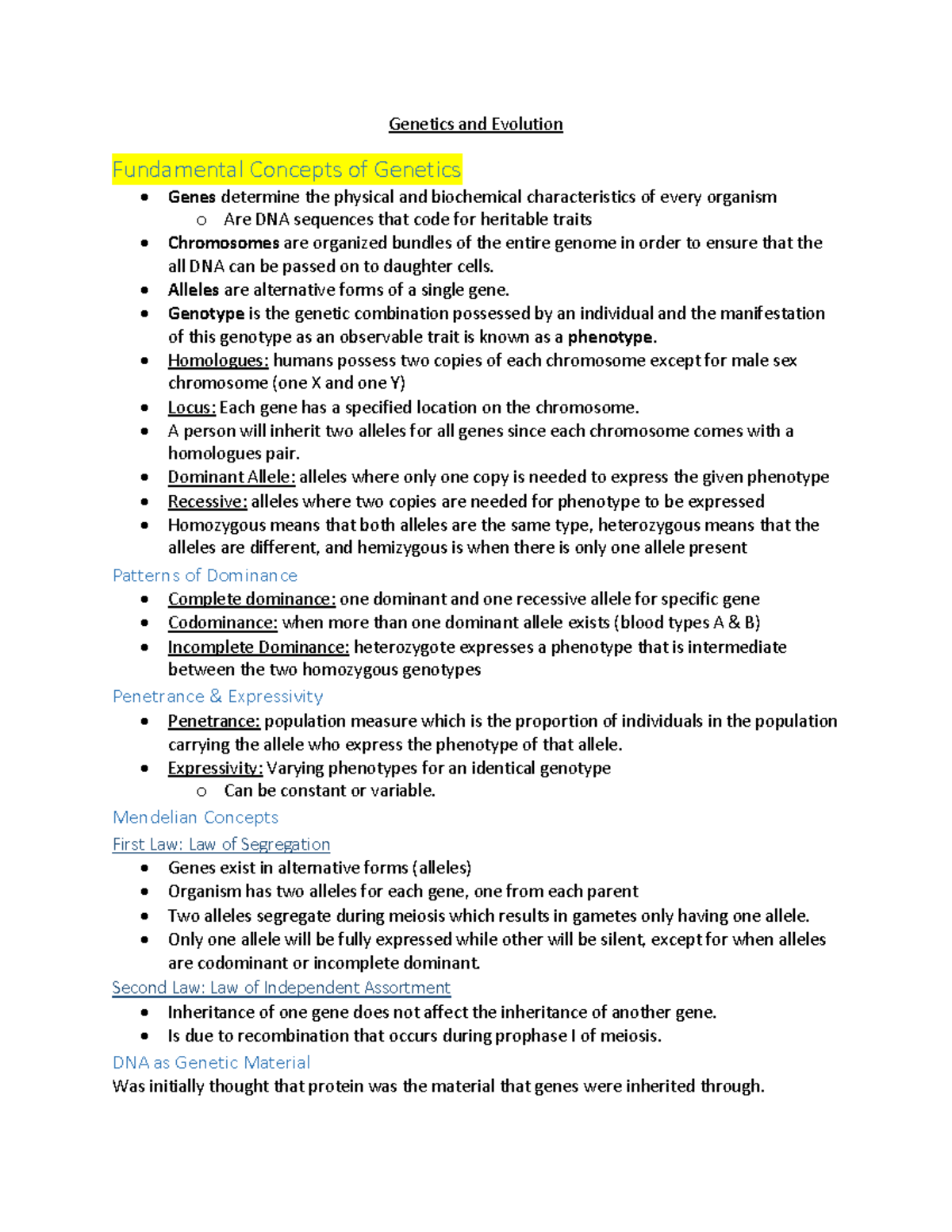 Copy of Genetics and Evolution - Genetics and Evolution Fundamental ...