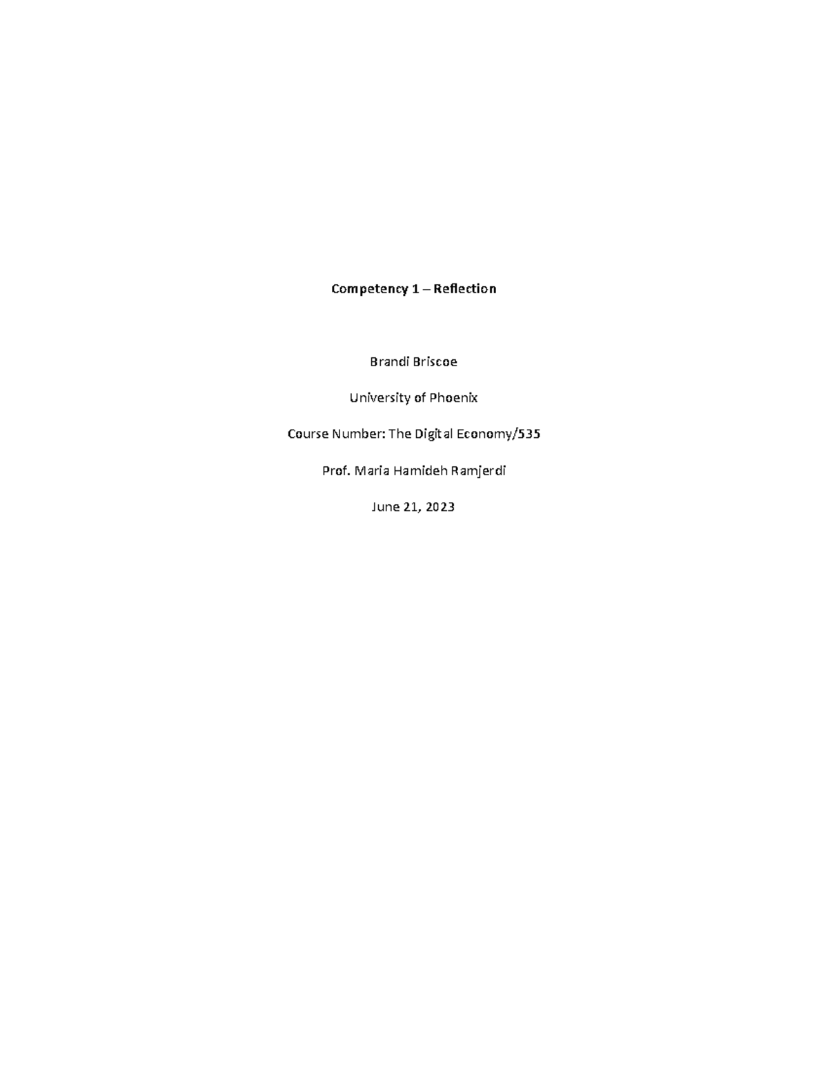Ecocb-535 Comp 1 Reflection - Competency 1 – Reflection Brandi Briscoe ...
