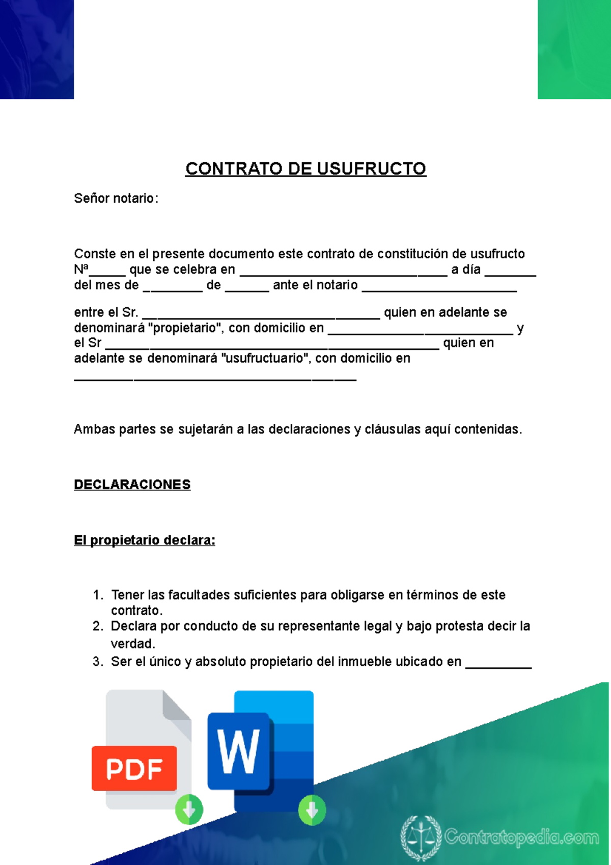 Contrato-de-usufructo - CONTRATO DE USUFRUCTO Señor notario: Conste en ...