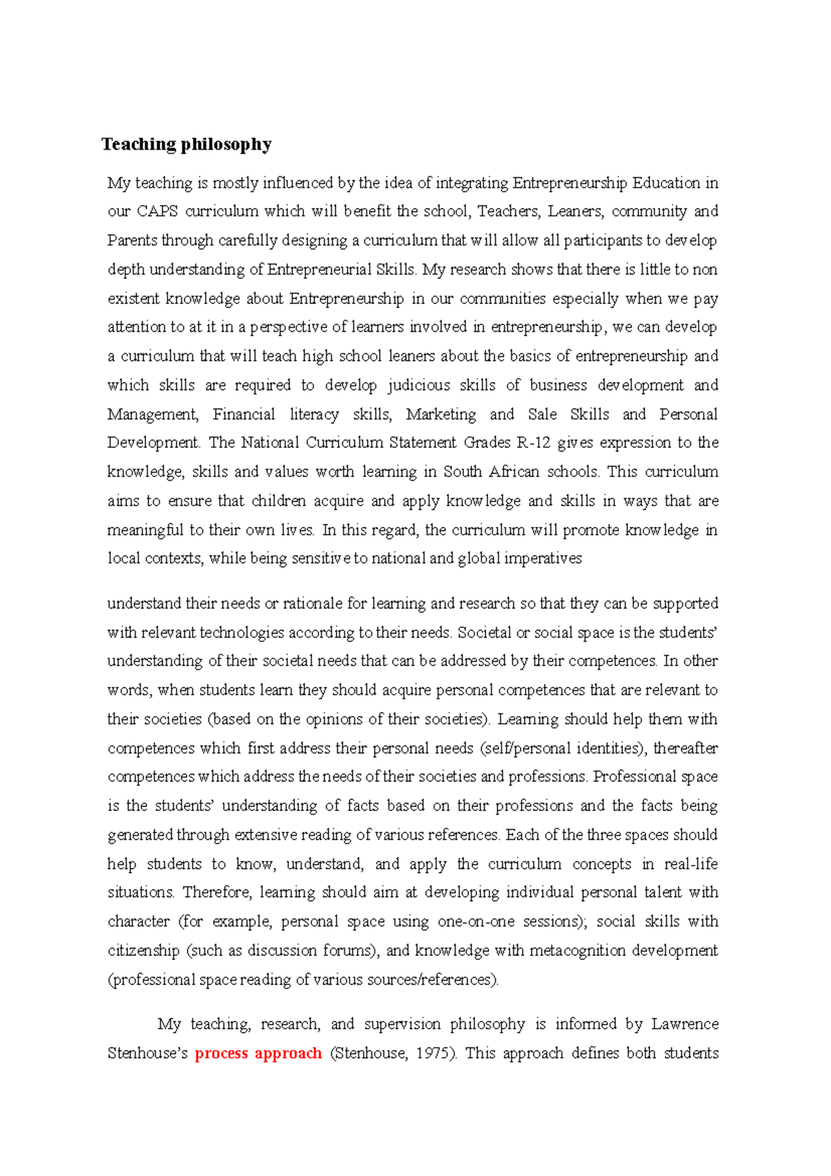 Example of a Teaching philosophy - Teaching philosophy My teaching is ...