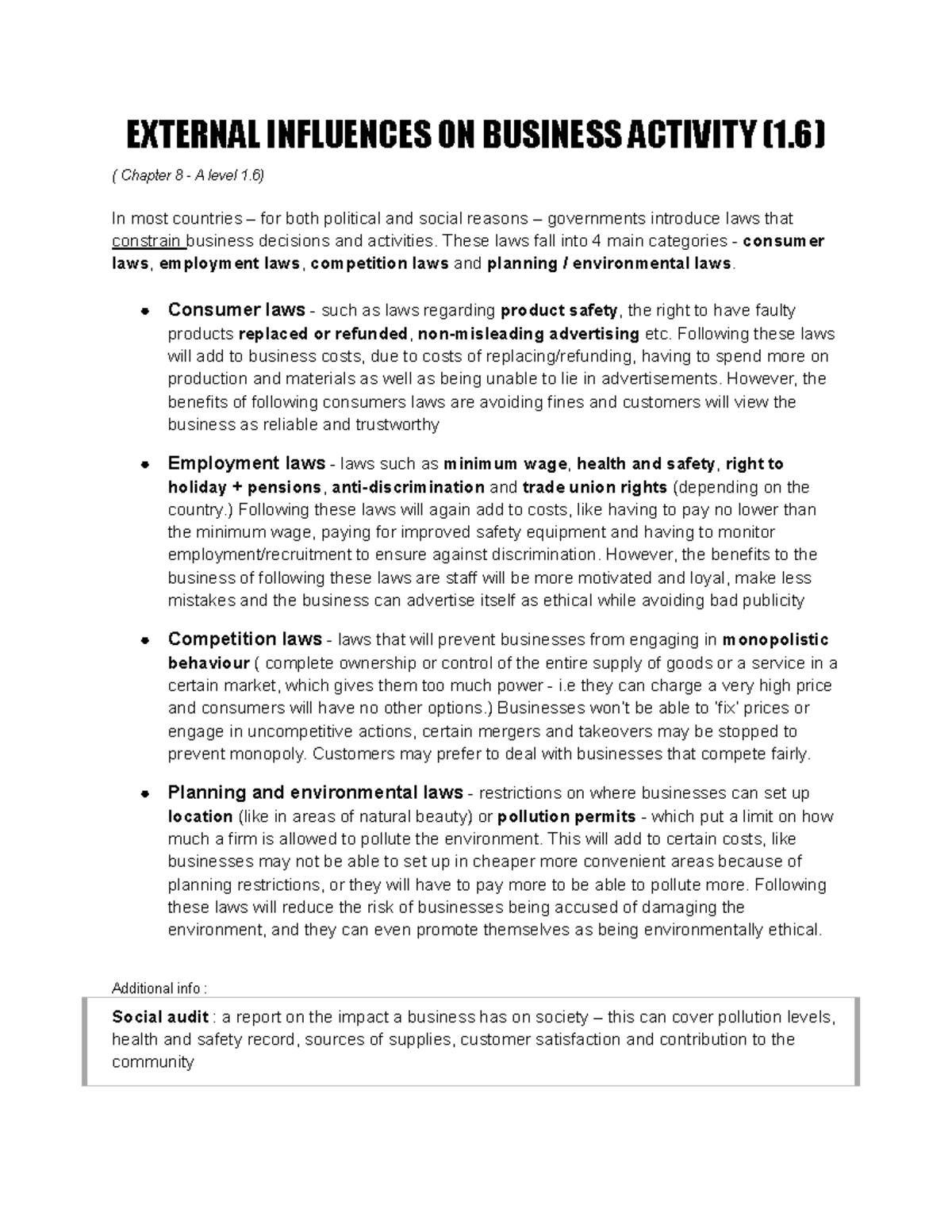 External Influences ON Business Activity (1 - EXTERNAL INFLUENCES ON ...