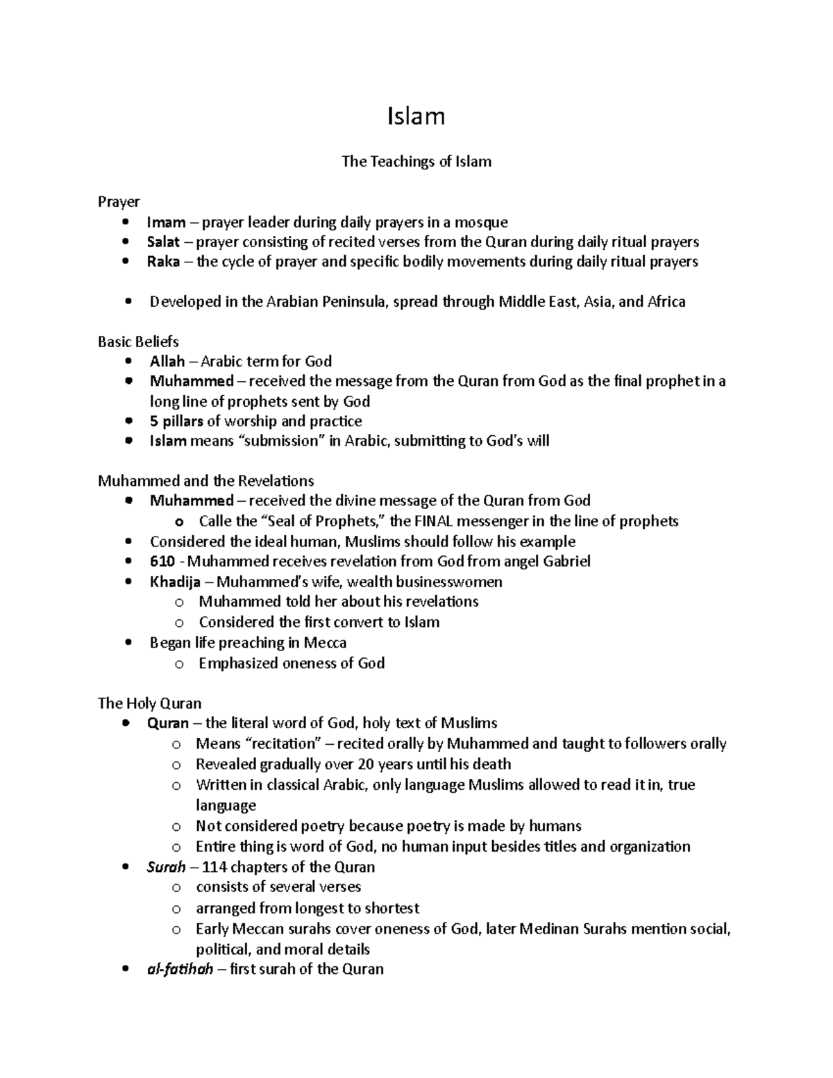 Islam - Reading Notes - Islam The Teachings of Islam Prayer Imam ...