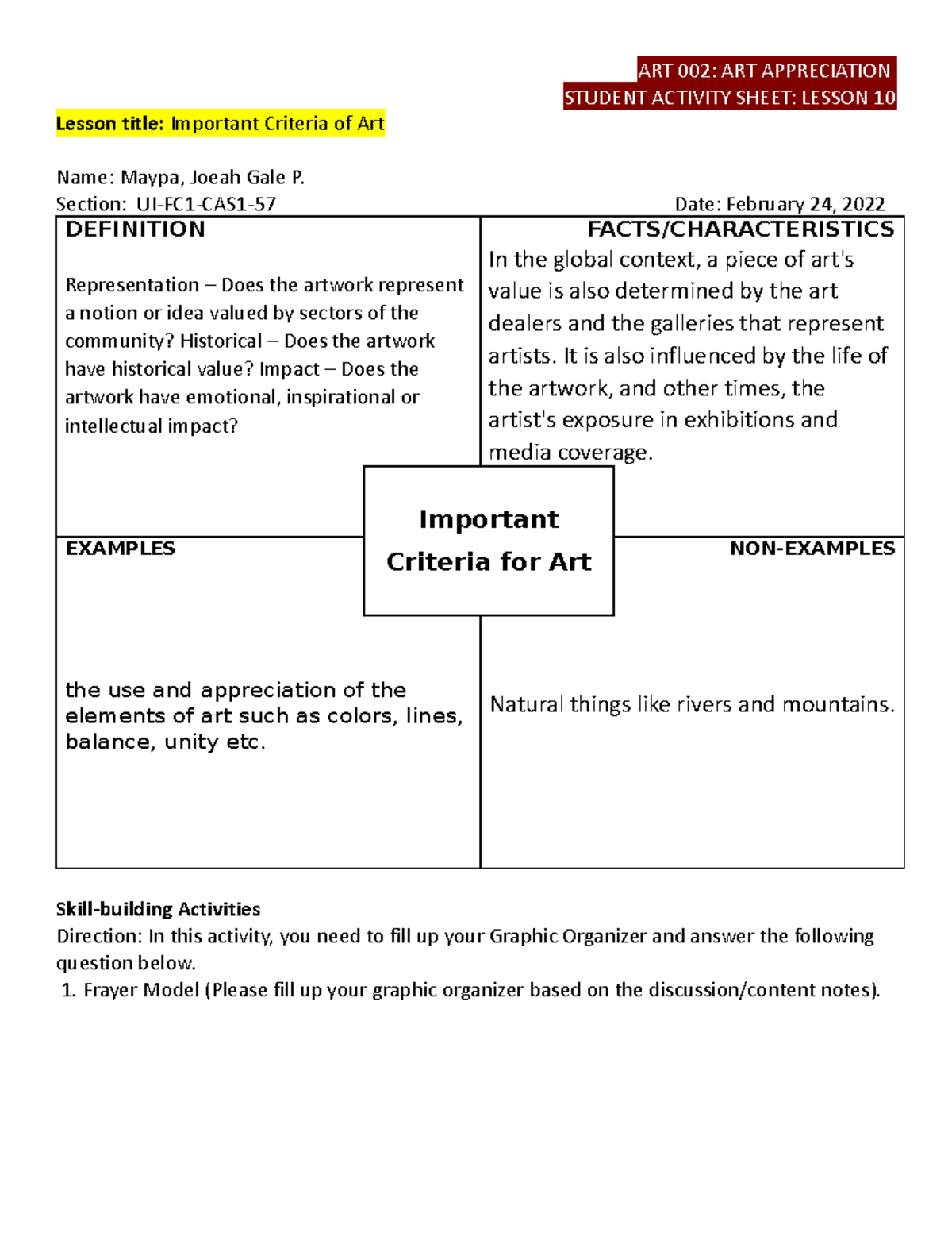 ART 002 Lesson 10 - modules - ART 002: ART APPRECIATION STUDENT ...