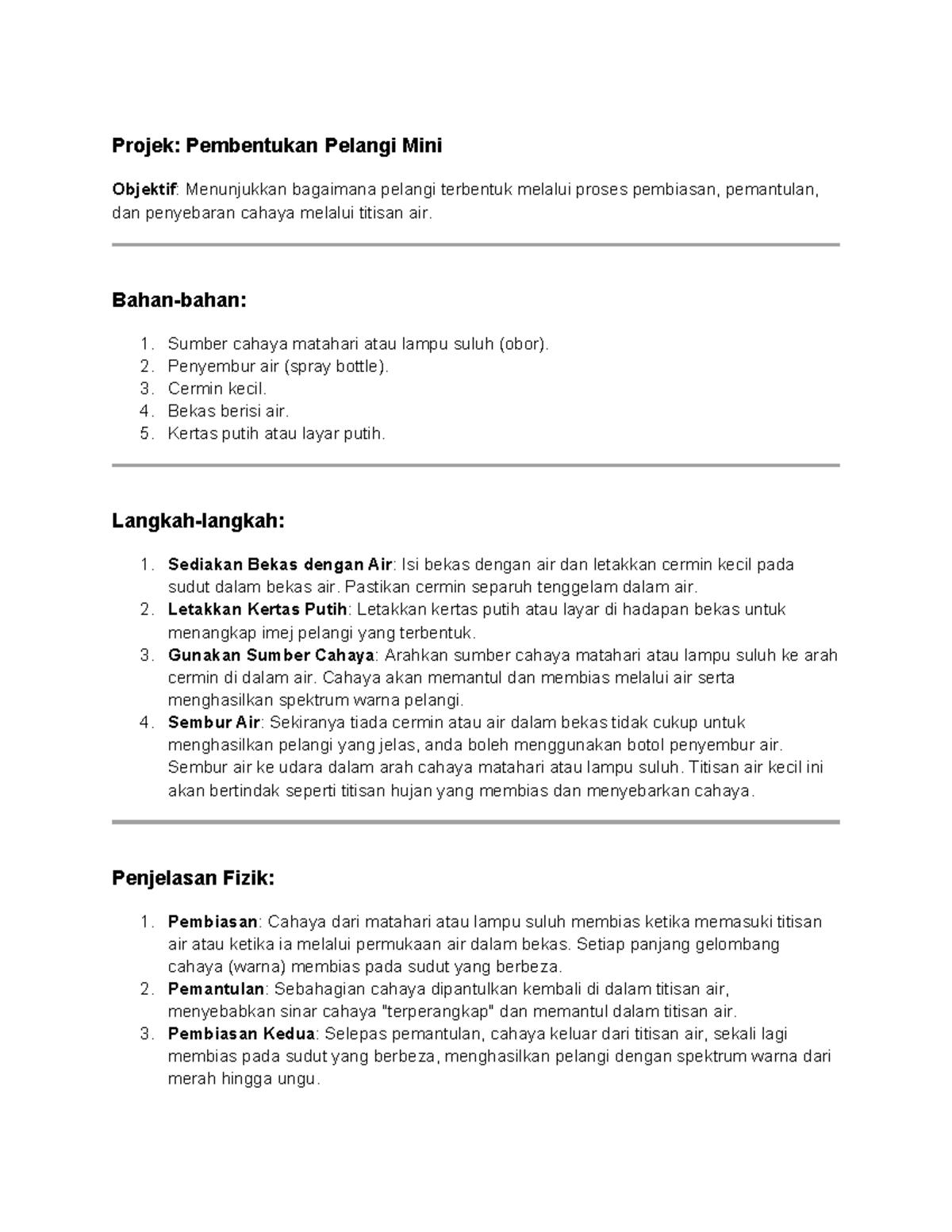 Projek Pelangi Mini dalam Bilik - Projek: Pembentukan Pelangi Mini ...