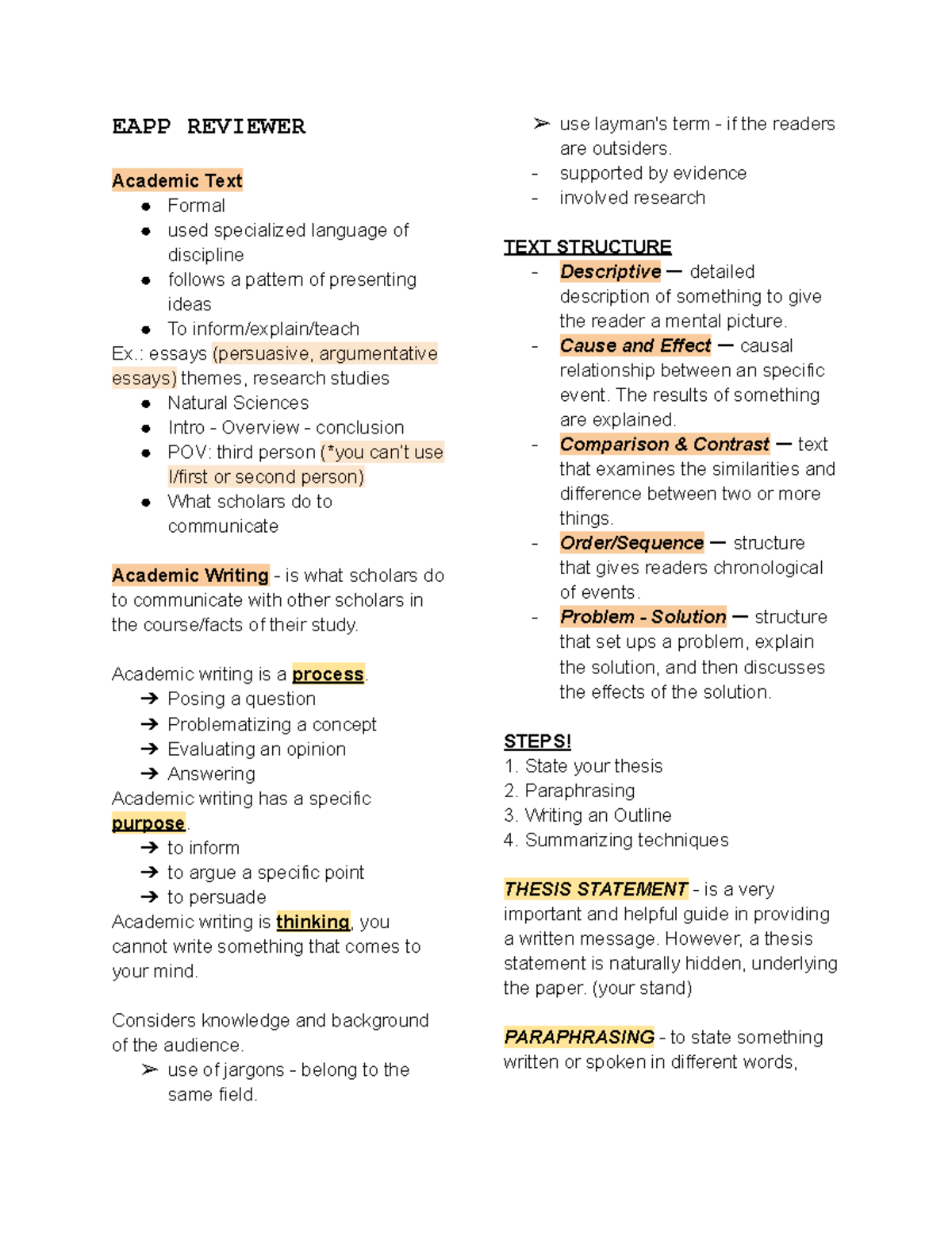 Eapp reviewer - eapp extra notes - EAPP REVIEWER Academic Text Formal ...