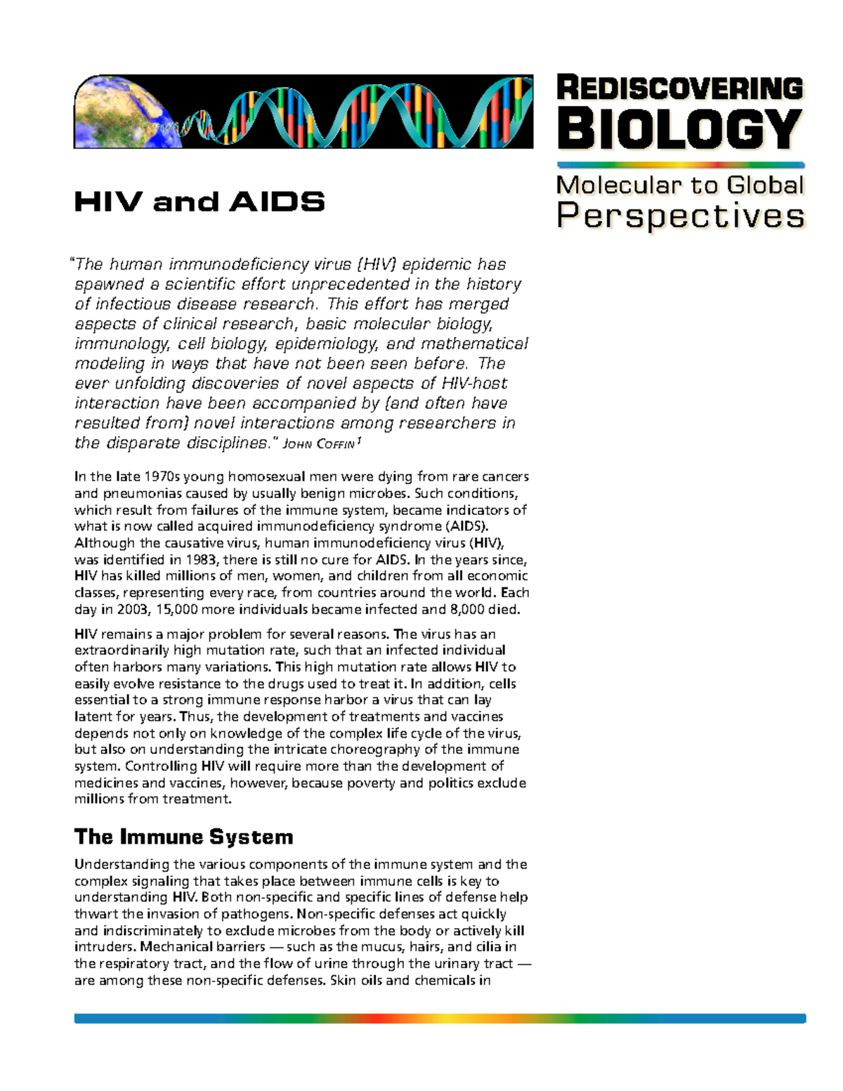 Rediscovering Biology- Hivaids-Text Chapter - Molecular to Global ...