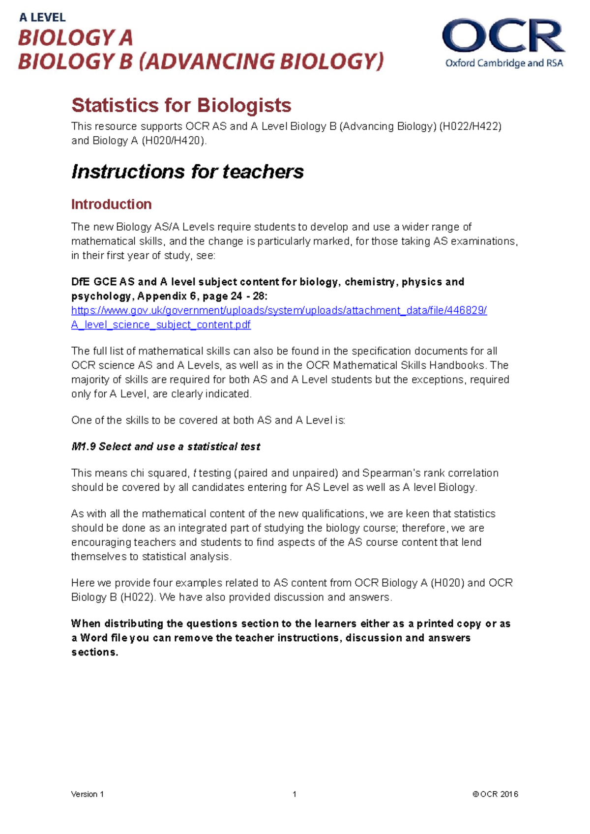 338621 mathematical skills statistics booklet - Statistics for Biologists This resource supports ...