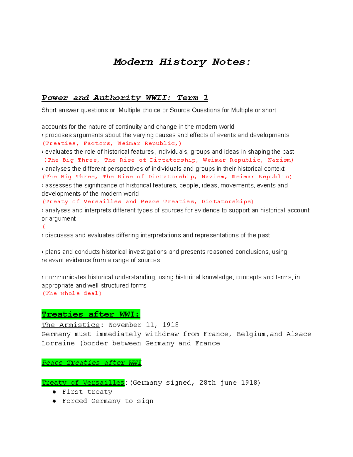Power and Authority Notes YR 12 - Modern History Notes: Power and ...