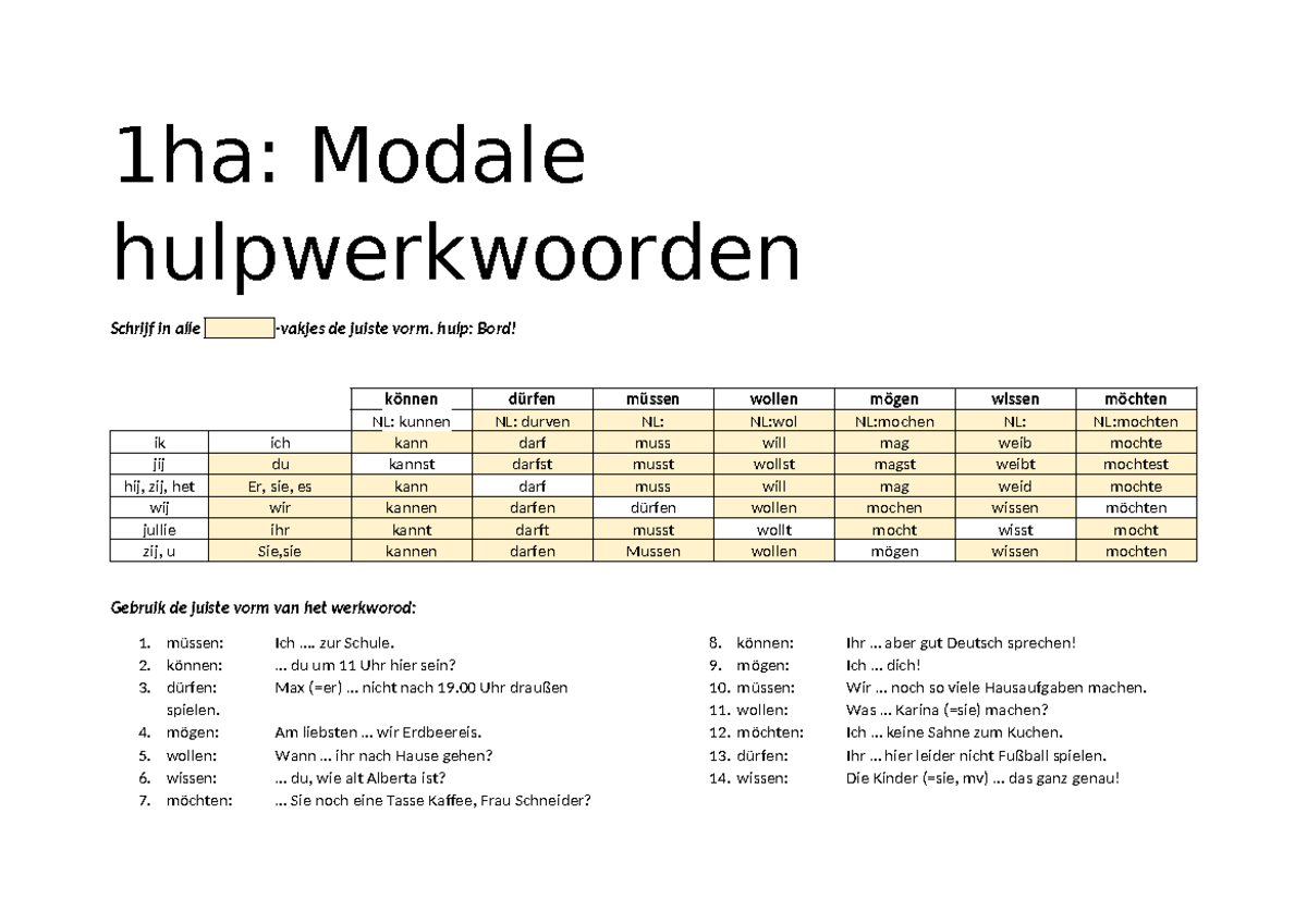1ha Modale-ww - ddd - 1ha: Modale hulpwerkwoorden Schrijf in alle ...