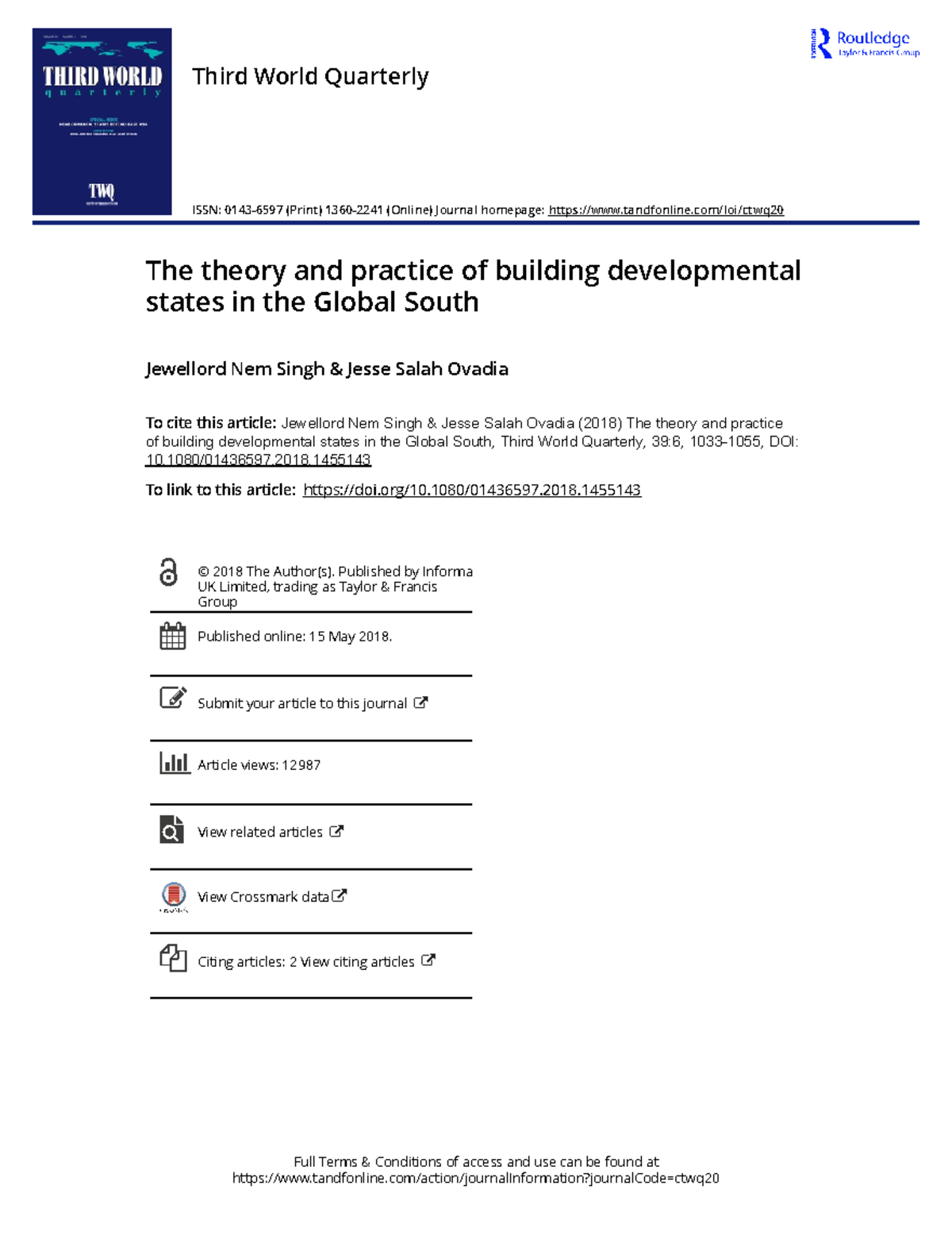 The theory and practice of building developmental states in the Global ...