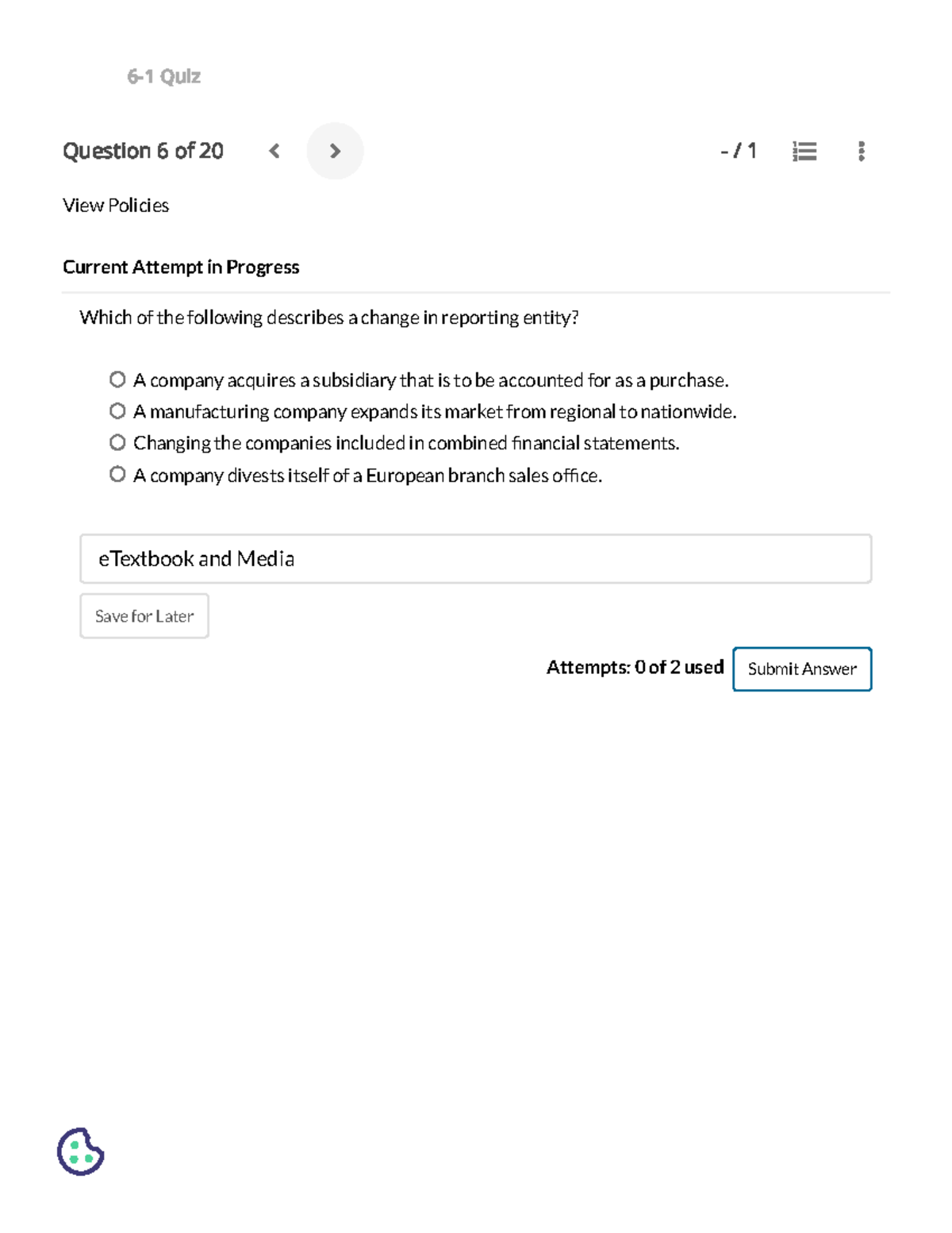 Question 6 of 20 - 6-1 Quiz - View Policies Current Attempt in Progress ...