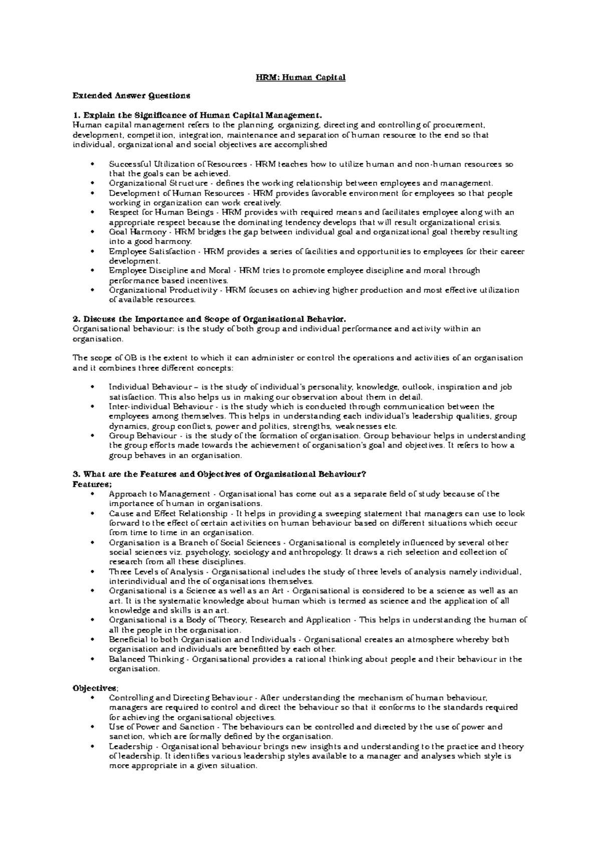 MBA - HRM; Human Capital - StuDocu