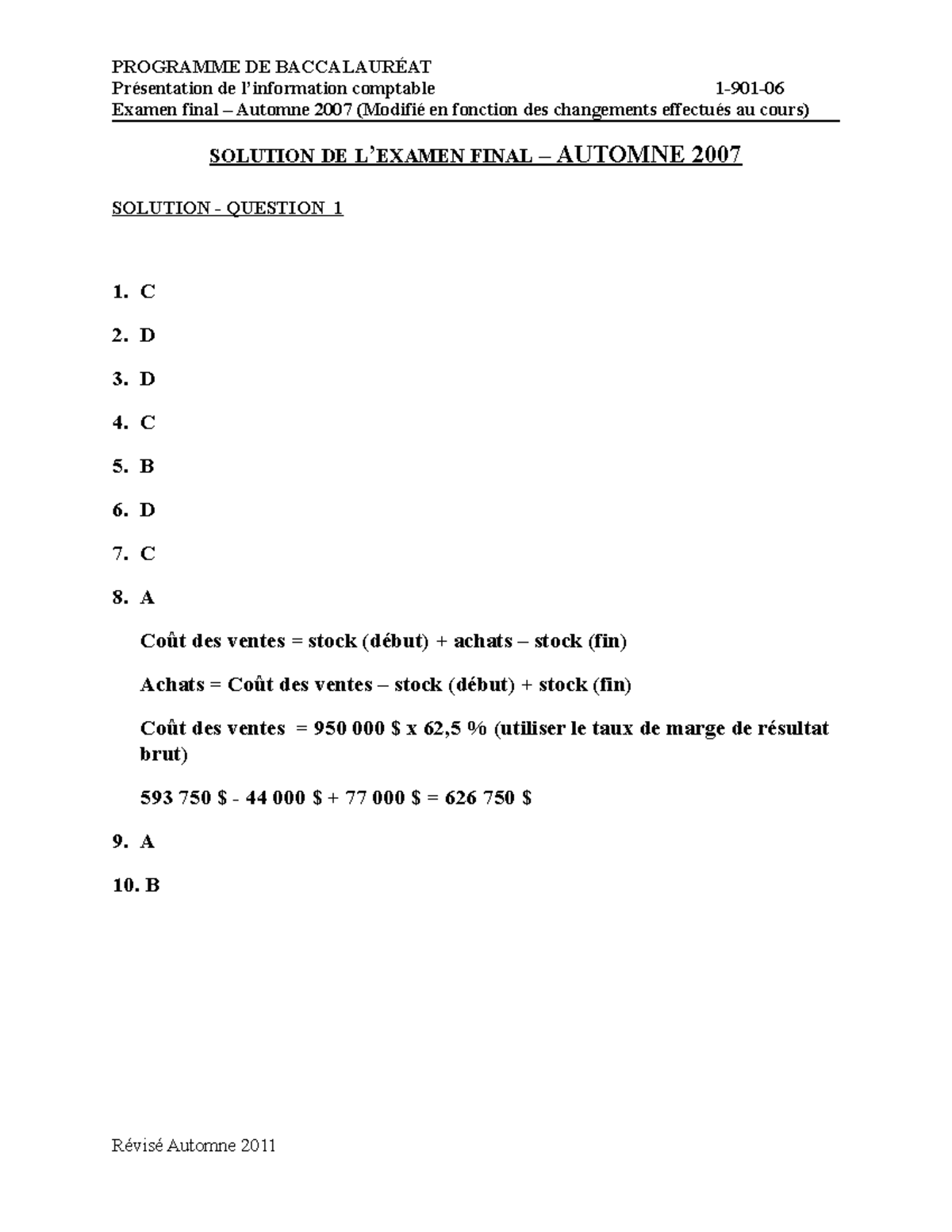 Exam final test Exam final test 10 Décembre 2016, réponses - PROGRAMME ...