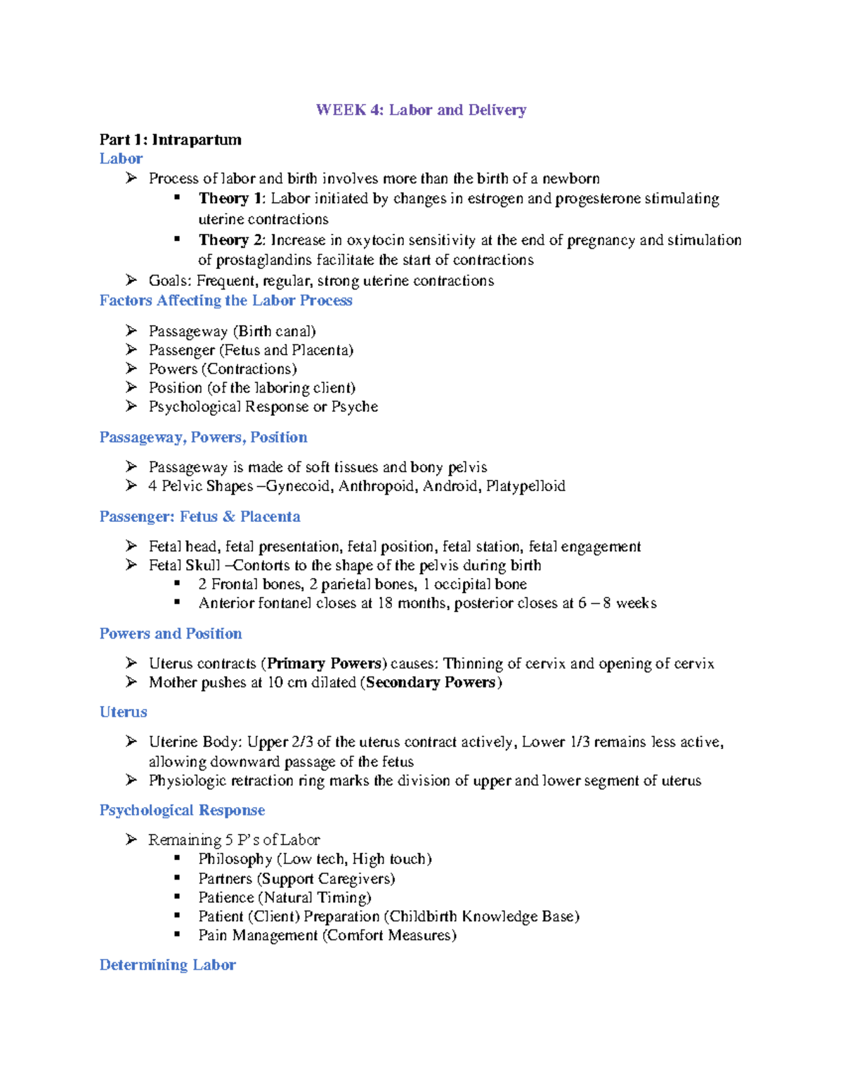 Week 4 -Labour and Delivery - WEEK 4: Labor and Delivery Part 1 ...