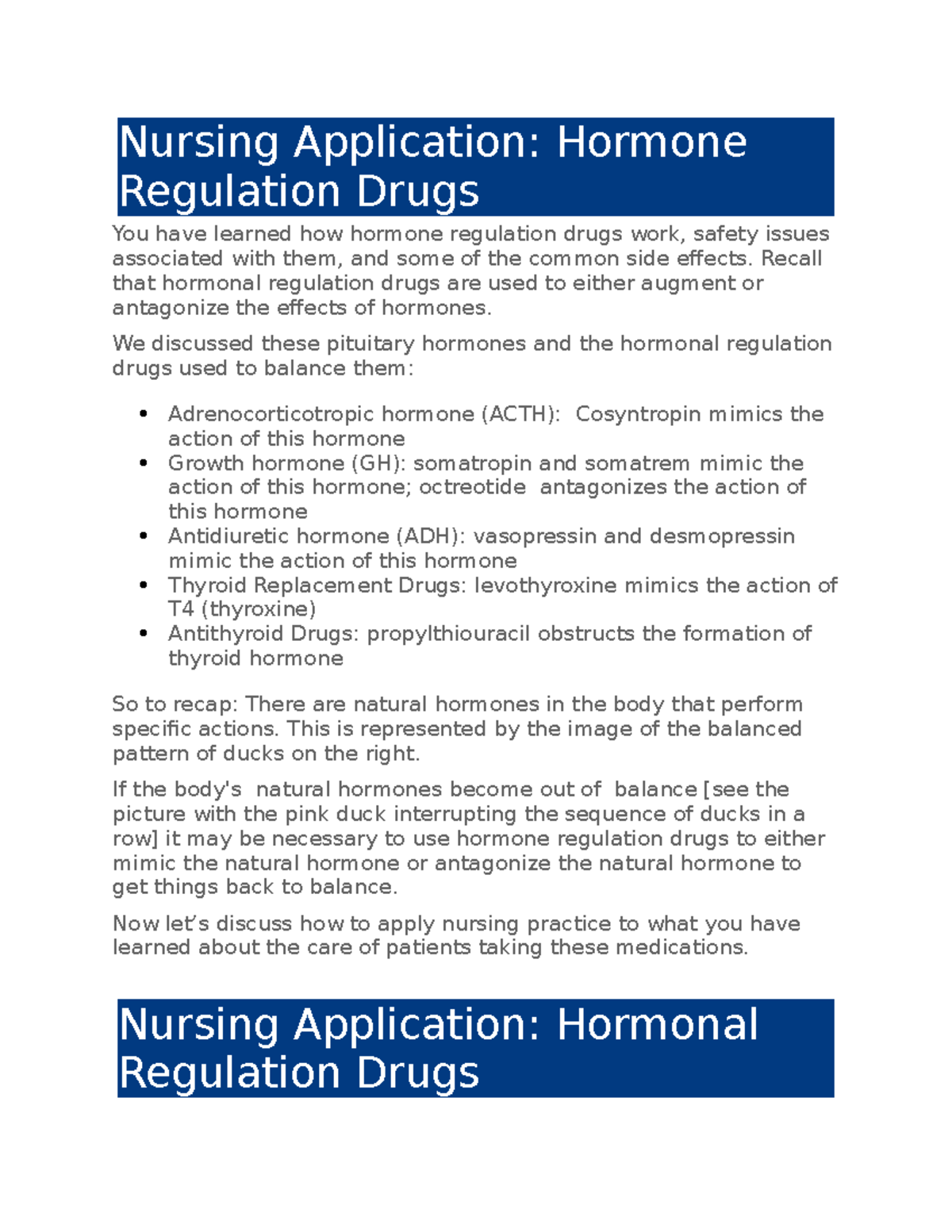 Nursing Application- Hormonal Regulation Drugs - Nursing Application ...