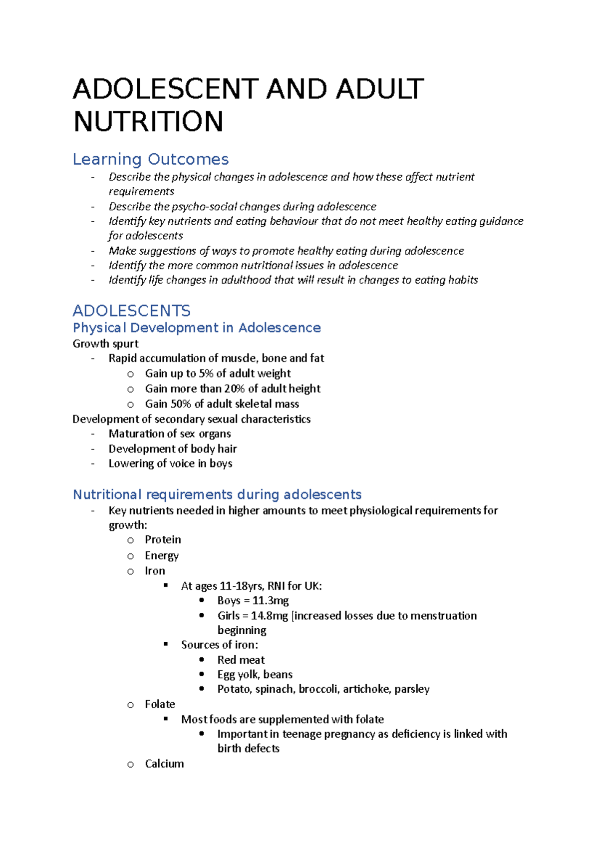 Adolescent AND Adult Nutrition - ADOLESCENT AND ADULT NUTRITION ...