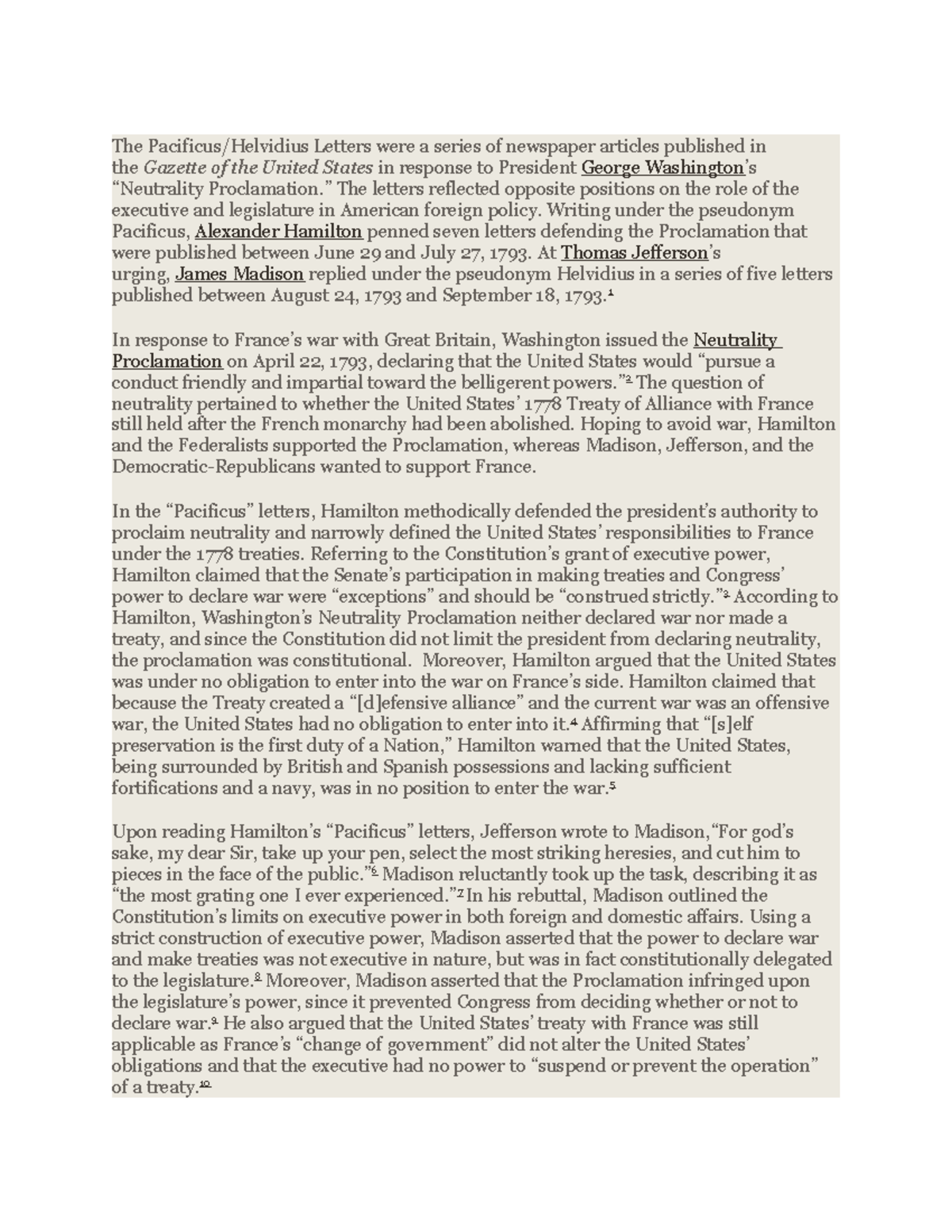 The Pacificus - The Pacificus/Helvidius Letters were a series of ...