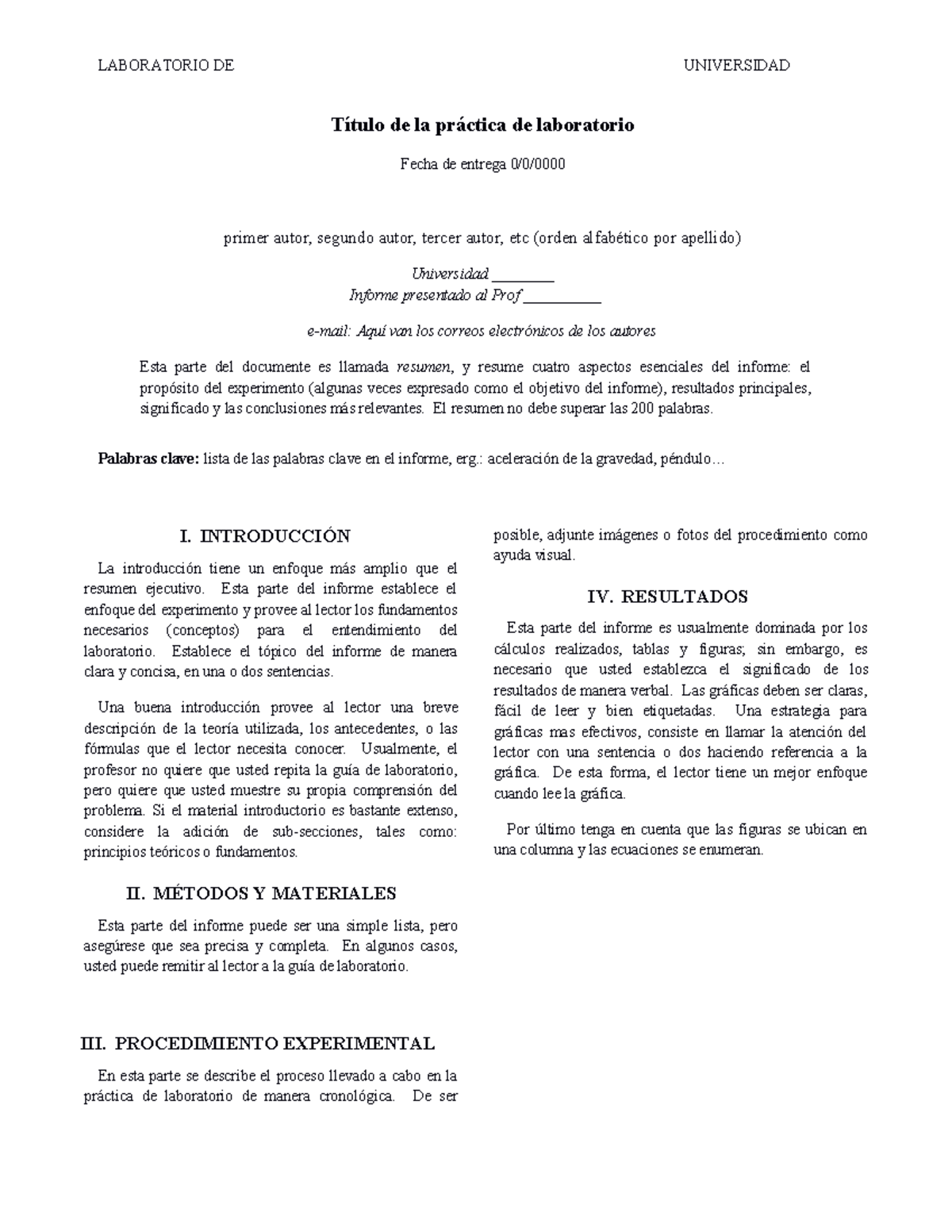 Plantilla para hacer informes - LABORATORIO DE UNIVERSIDAD Título de la ...