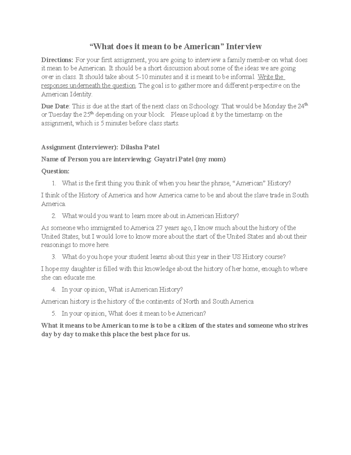 American Interview Homework US (1) - Copy - “What does it mean to be ...