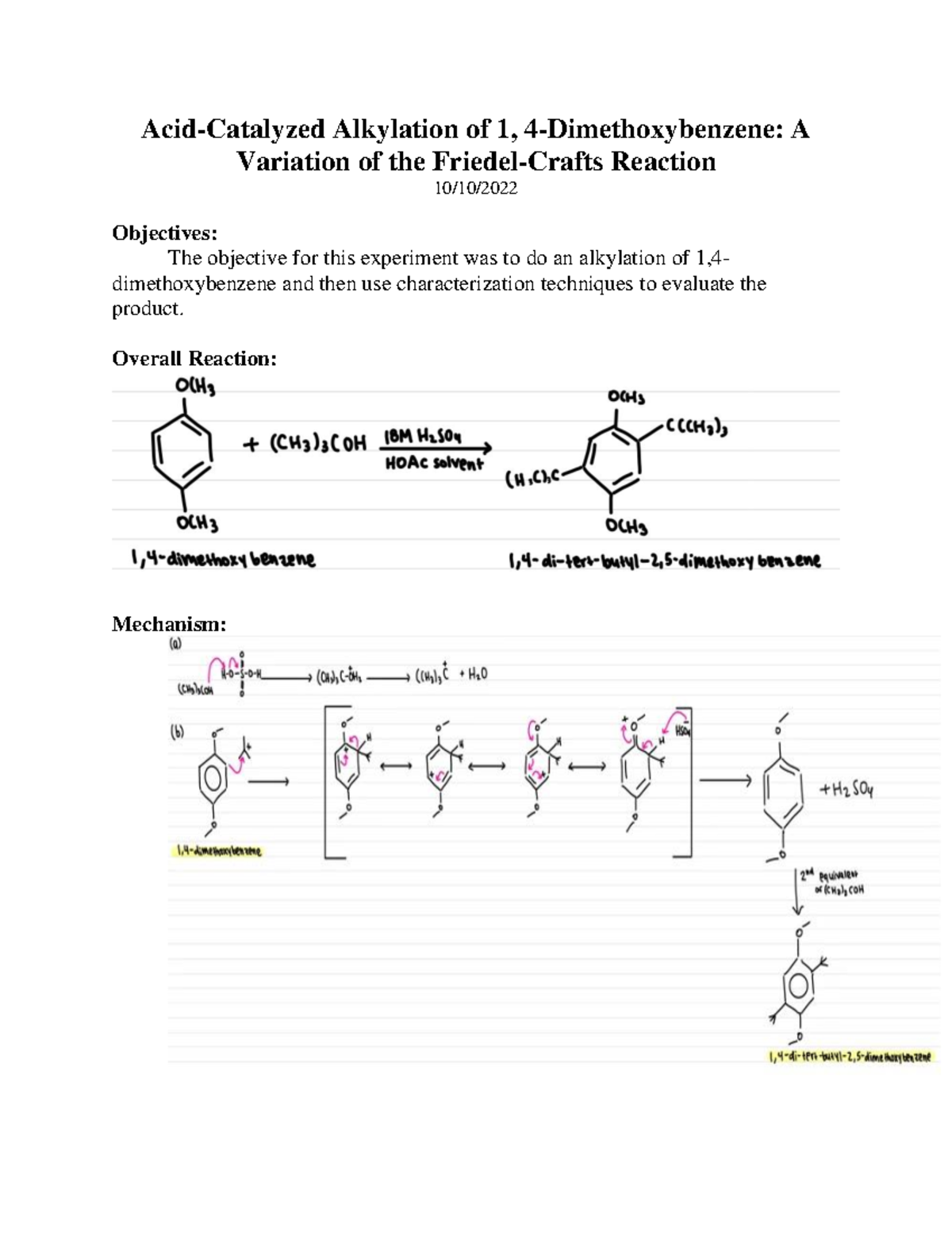 Friedel Crafts Reaction - Acid-Catalyzed Alkylation of 1, 4 ...