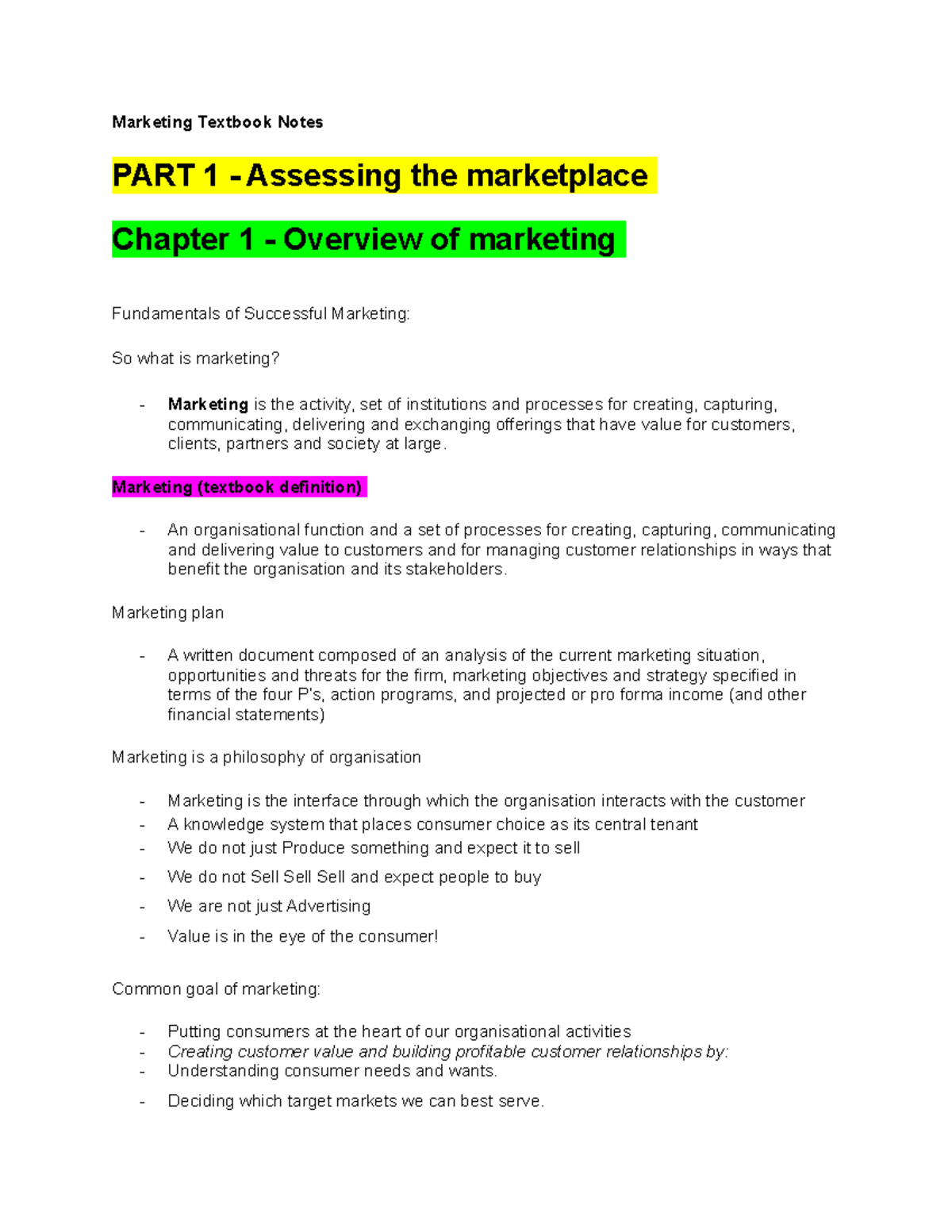 Marketing Textbook Notes - Marketing (textbook definition) An ...