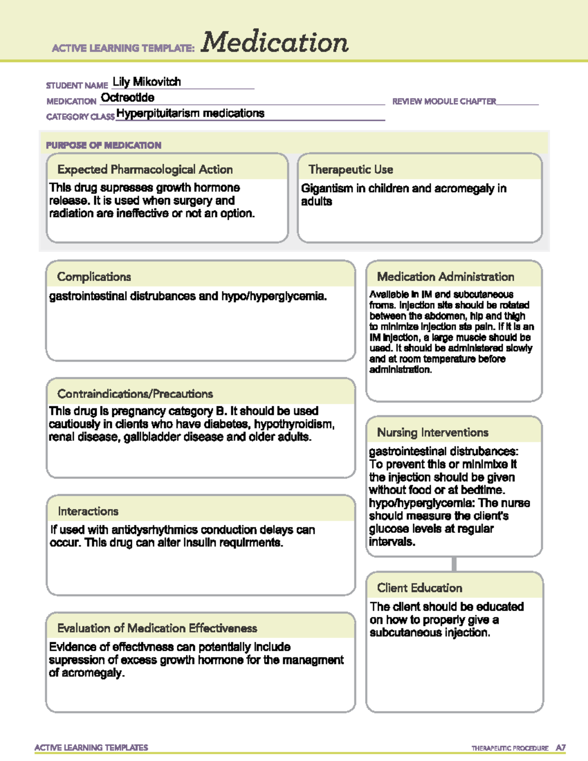 Medication Card- Octreotide - Studocu