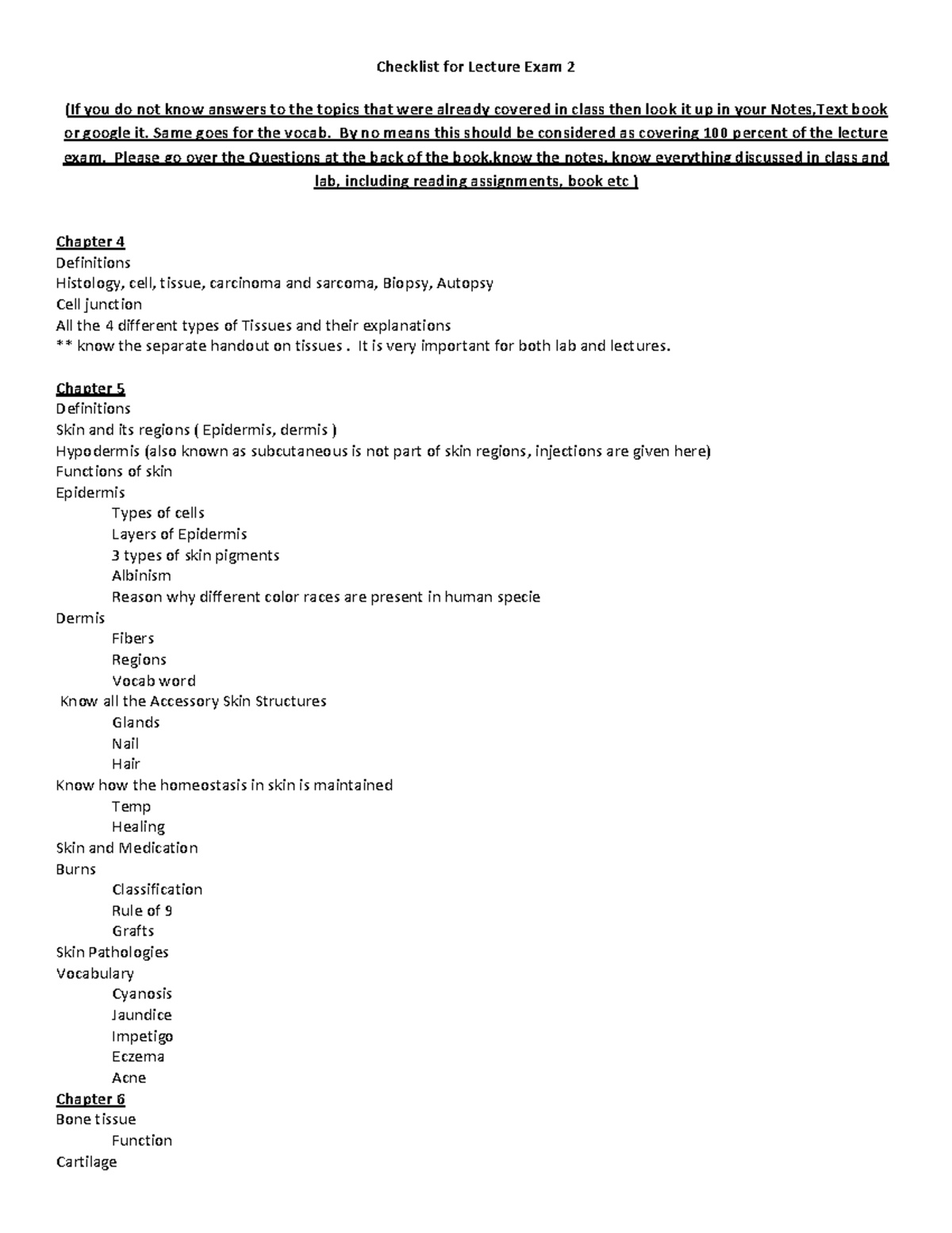 Checklist for Lecture Exam 2 chap 4,5,6,7,8 1 - Checklist for Lecture ...