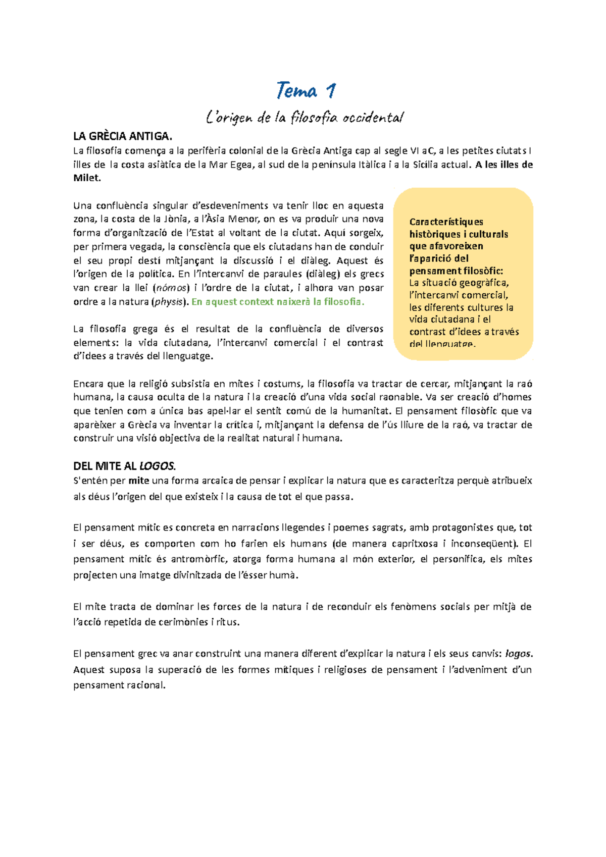 L’origen de la filosofia occidental - Tema 1 L’origen de la filosofia ...