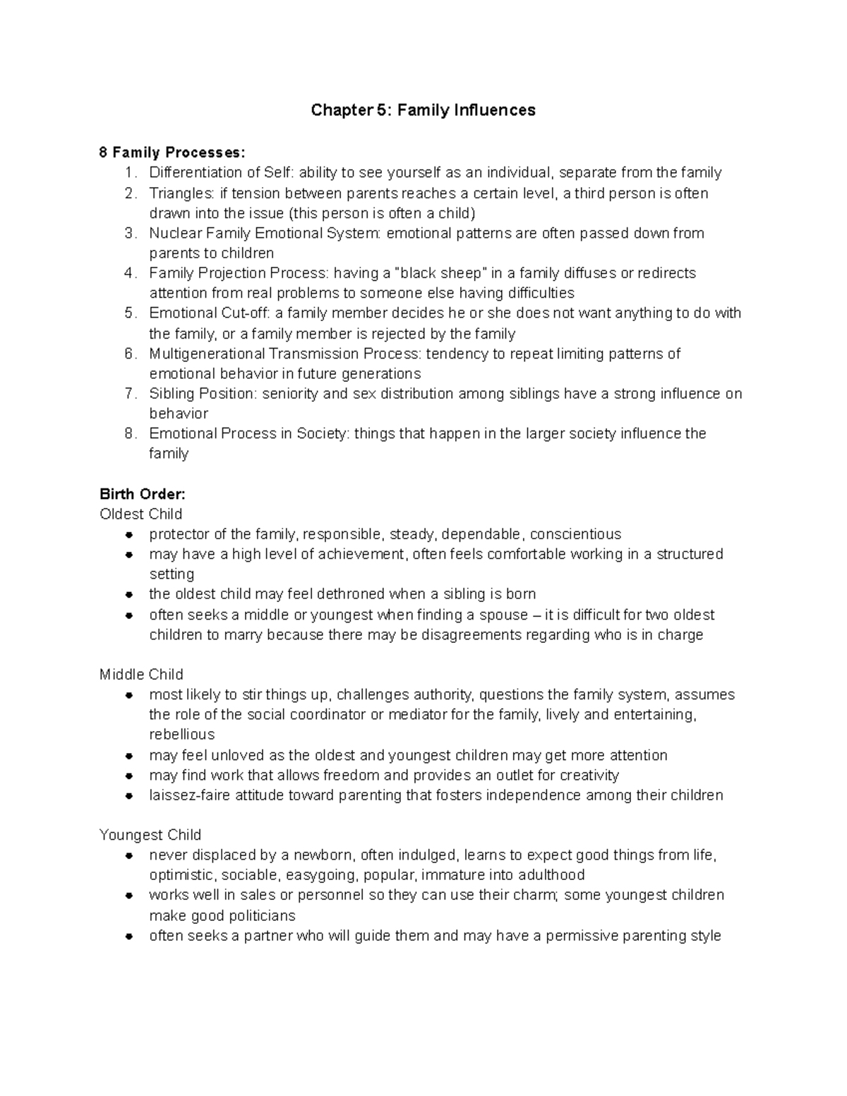 Chapter 5 Family Influences (notes) - Chapter 5: Family Influences 8 ...